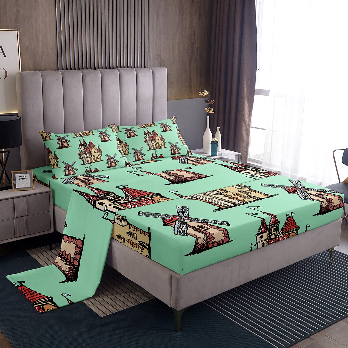 Garden Windmill Sheet Set Red Lodge Cabin Flat Fitted Sheet Rustic Bed ...
