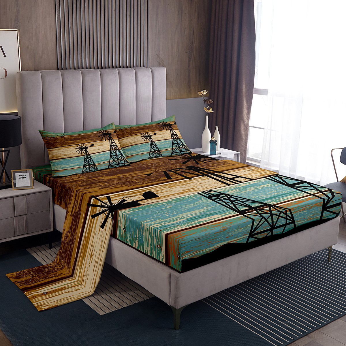 Garden Windmill Sheet Set Windmill Decor Farmhouse Flat Fitted Sheet ...