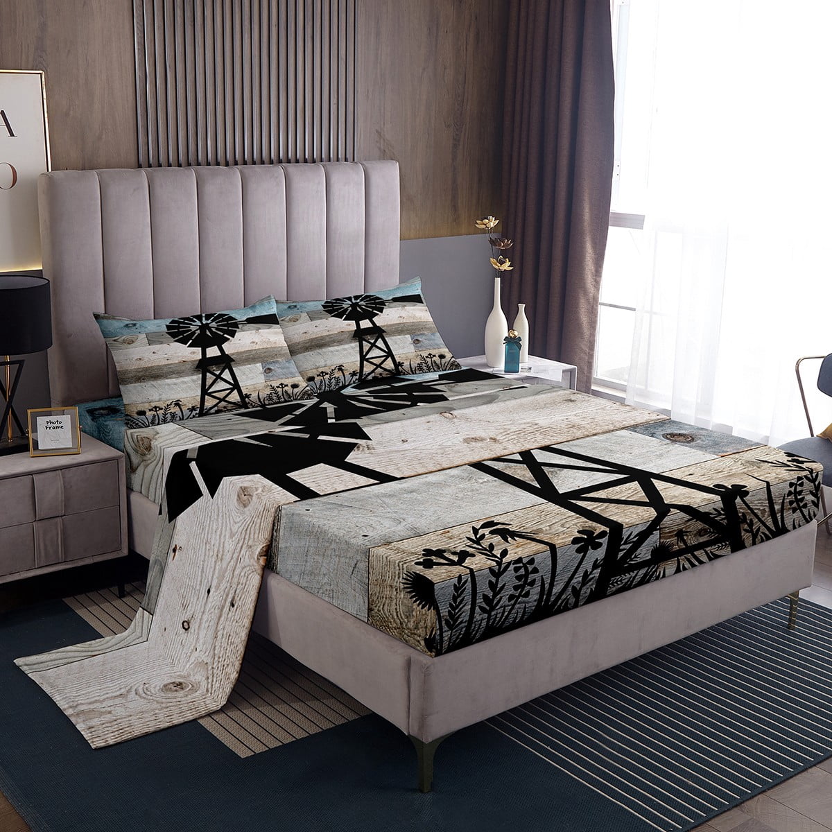 Garden Windmill Sheet Set Windmill Decor Farmhouse Flat Fitted Sheet ...