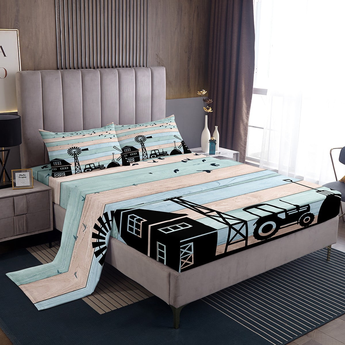 Garden Windmill Sheet Set Windmill Decor Farmhouse Flat Fitted Sheet ...