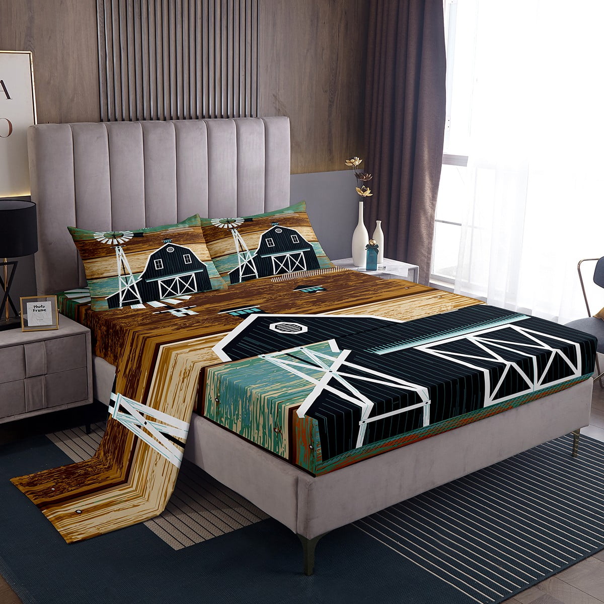 Garden Windmill Sheet Set Windmill Decor Farmhouse Sheets Queen,Lodge ...