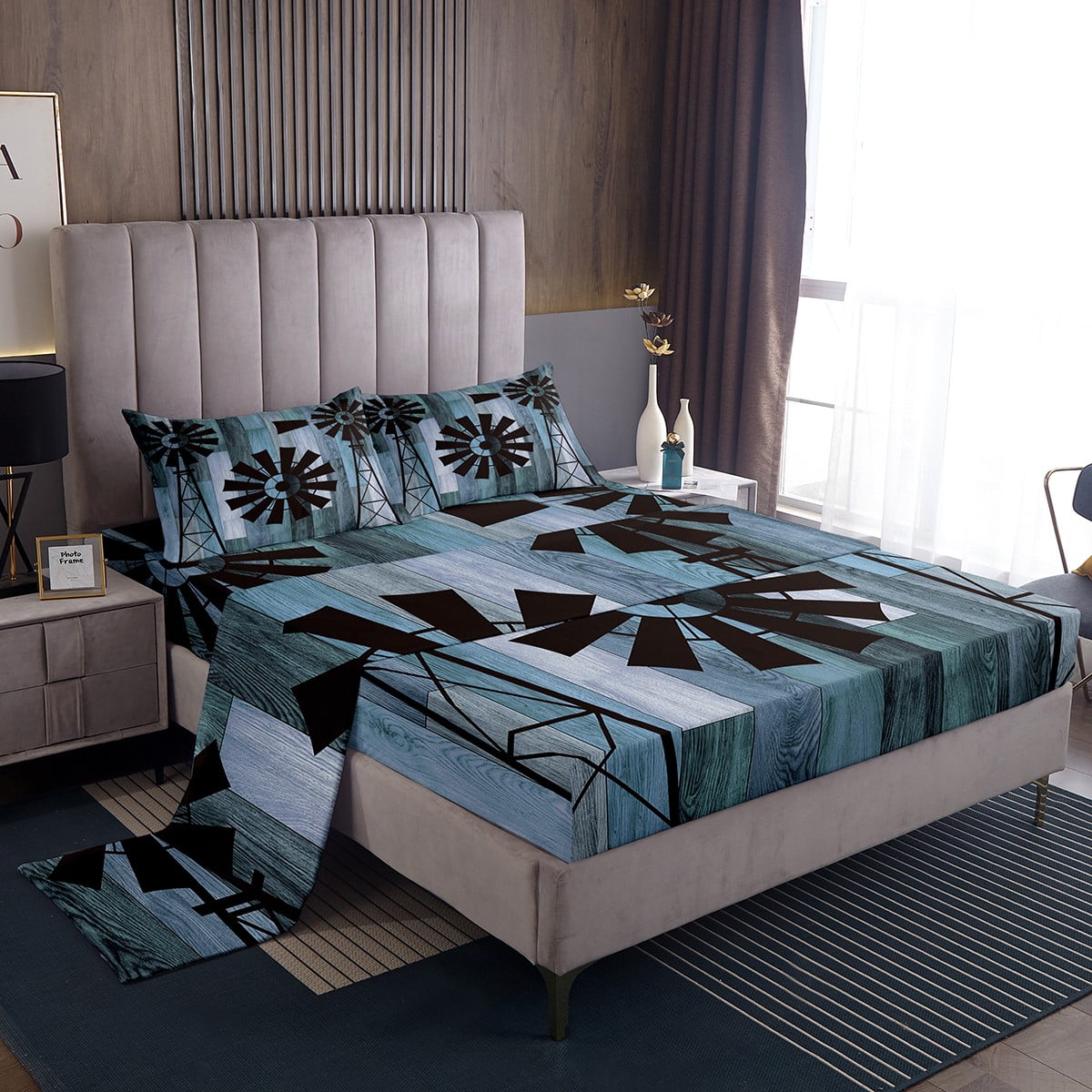 Garden Windmill Sheet Set Windmill Decor Farmhouse Sheets Queen,Lodge ...