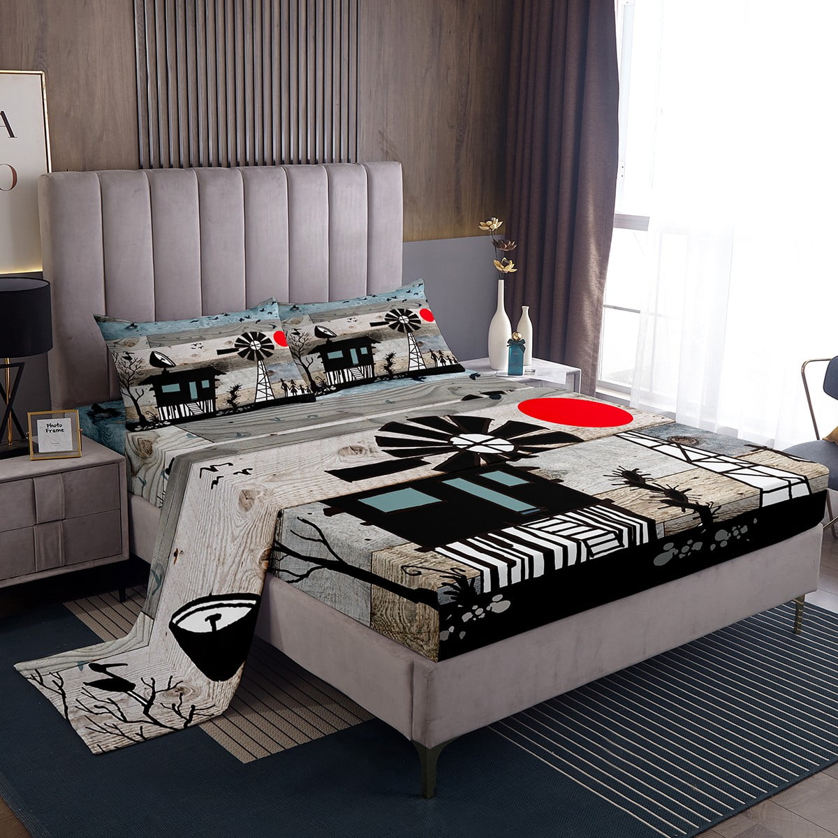 Garden Windmill Sheets Windmill Decor Farmhouse Bed Sheets Set Queen ...