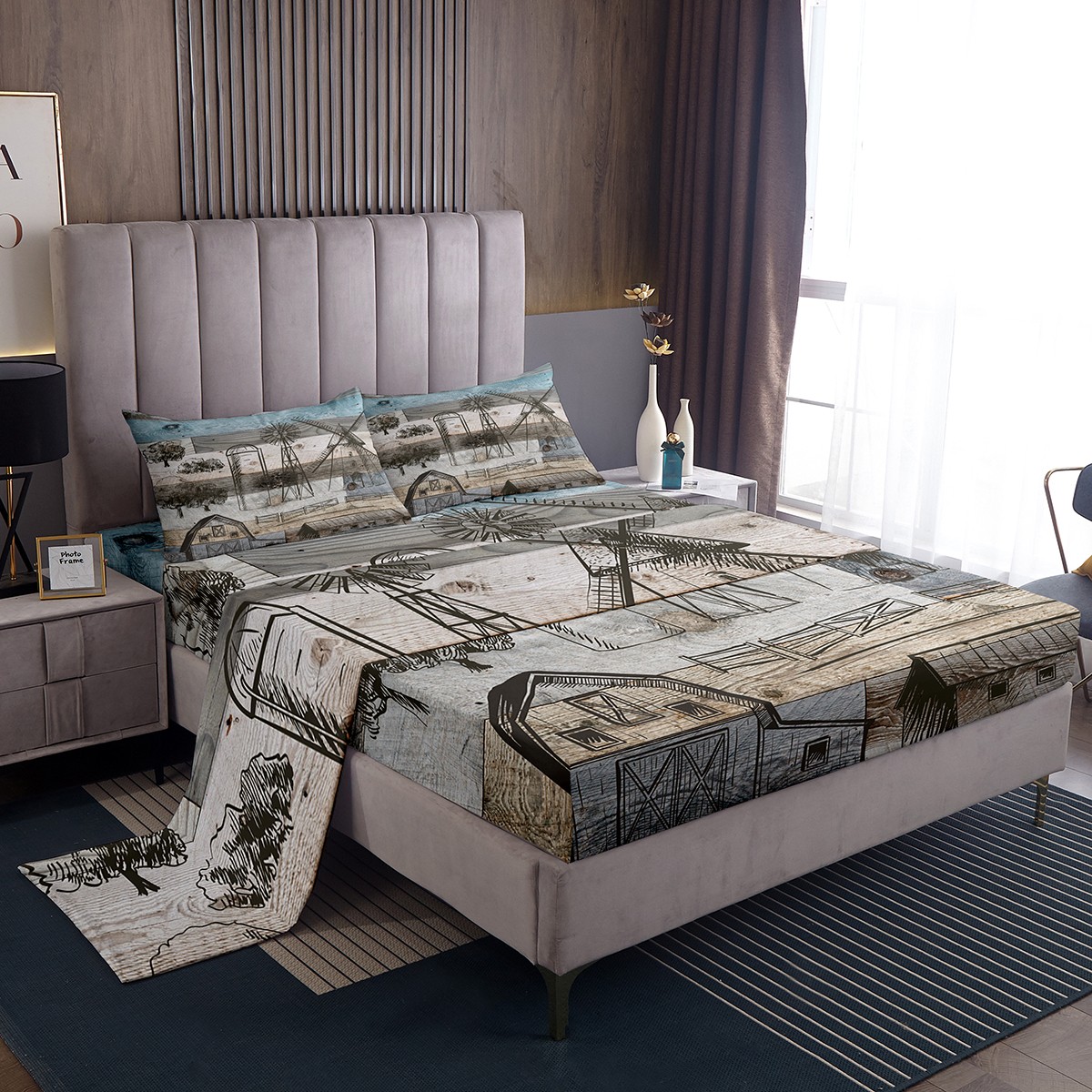 Garden Windmill Sheets Windmill Decor Farmhouse Bed Sheets Set Queen ...