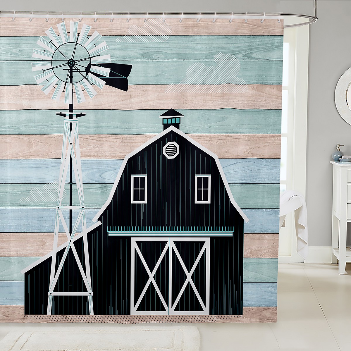 Garden Windmill Shower Curtain Windmill Decor Farmhouse Bath Curtain 72 ...