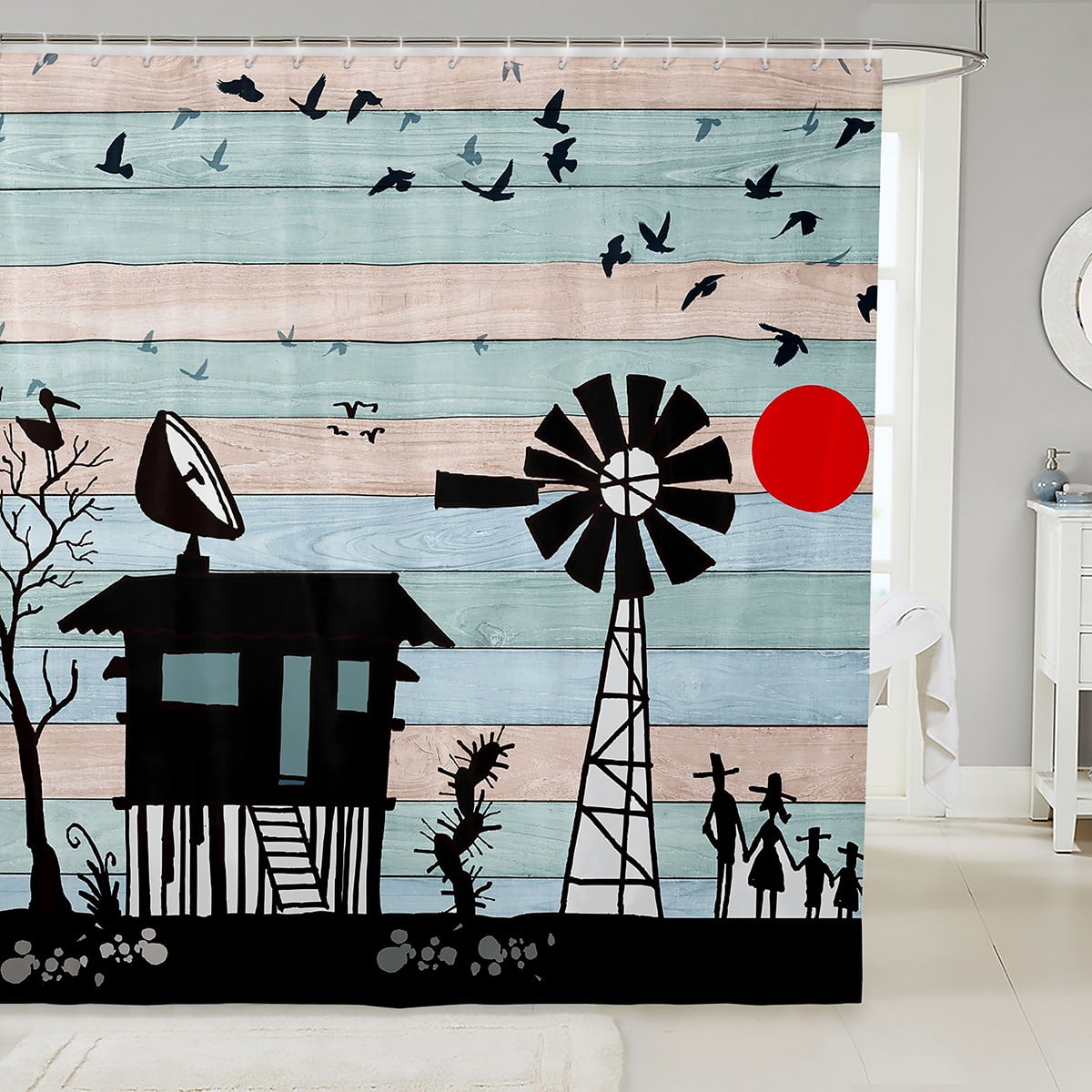 Garden Windmill Shower Curtain Windmill Decor Farmhouse Bath Curtain ...