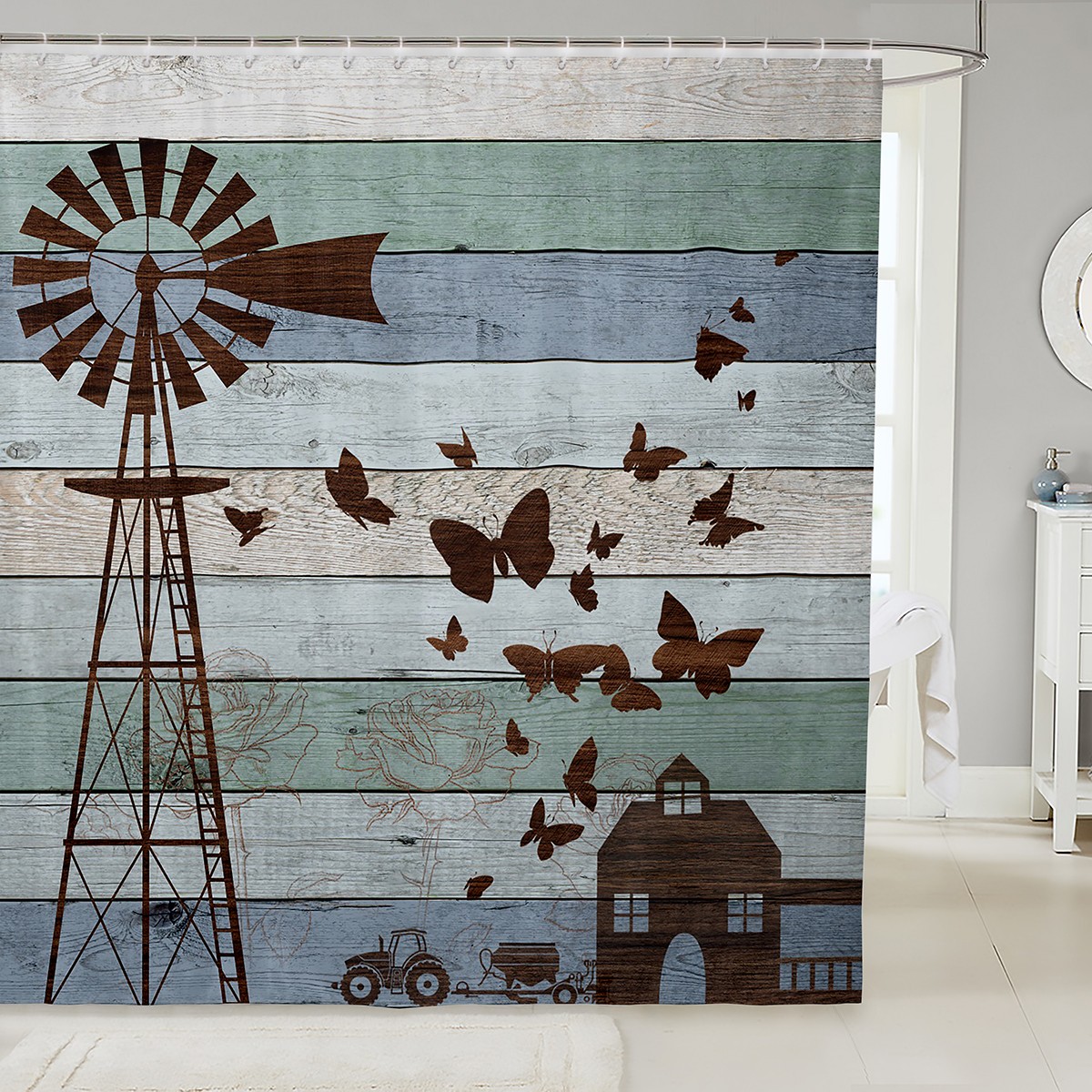 Garden Windmill Shower Curtain Pinwheel Winnower Bath Curtain,Animal ...