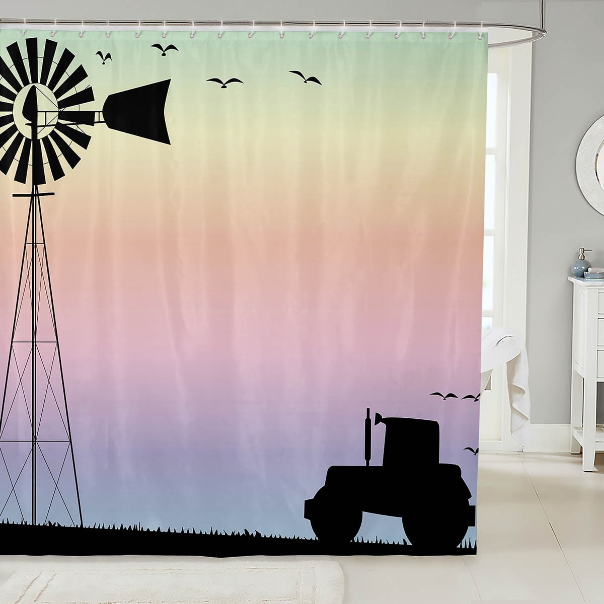 Garden Windmill Waterproof Bathroom Curtains Windmill Decor Farmhouse ...