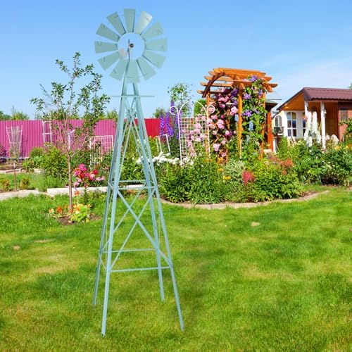 Garden Windmill for Yard Decor, 8 ft Tall Metal Windmill with Spinning ...