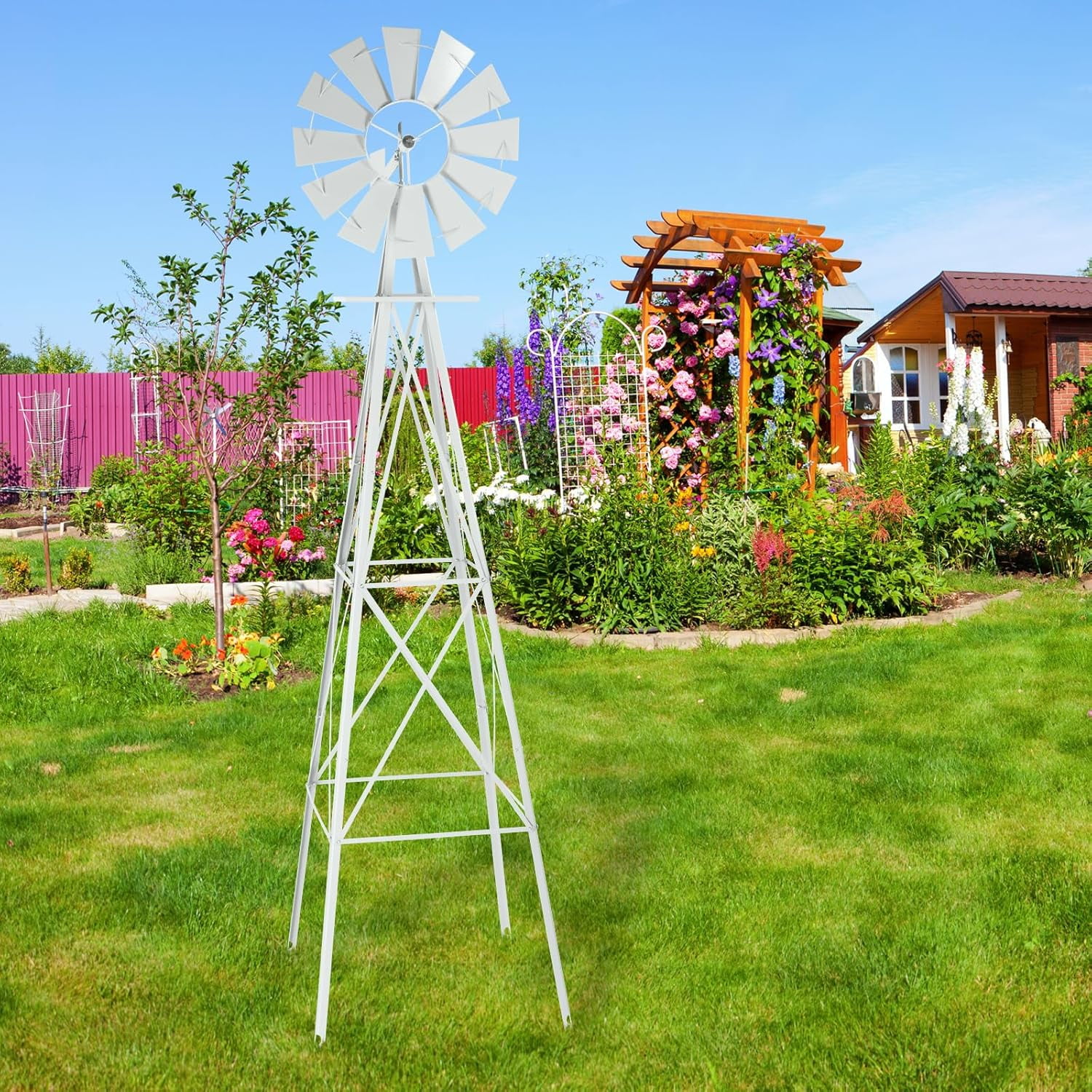 Garden Windmill for Yard Decor, 8 ft Tall Metal Windmill with Spinning ...