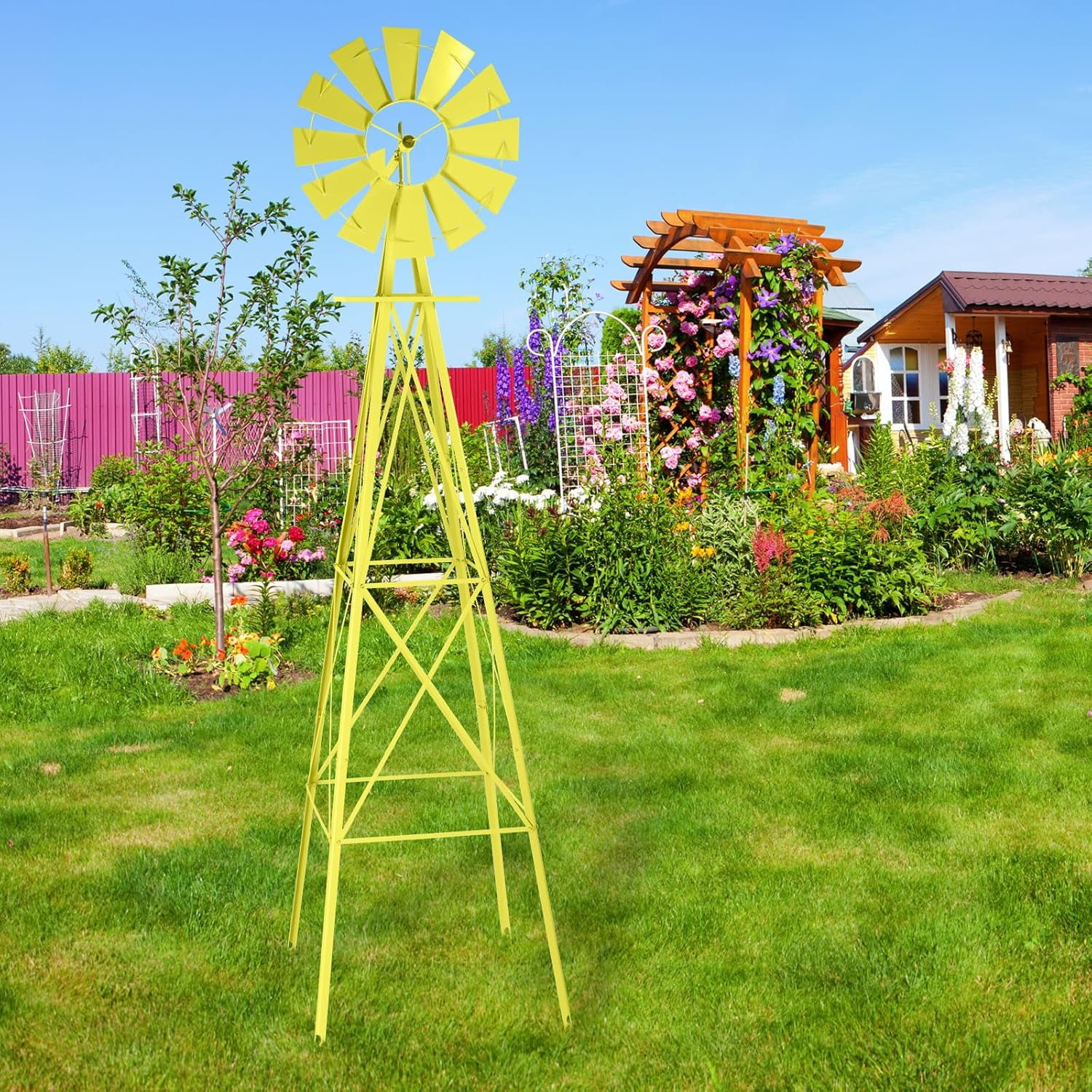 Garden Windmill for Yard Decor, 8 ft Tall Metal Windmill with Spinning ...