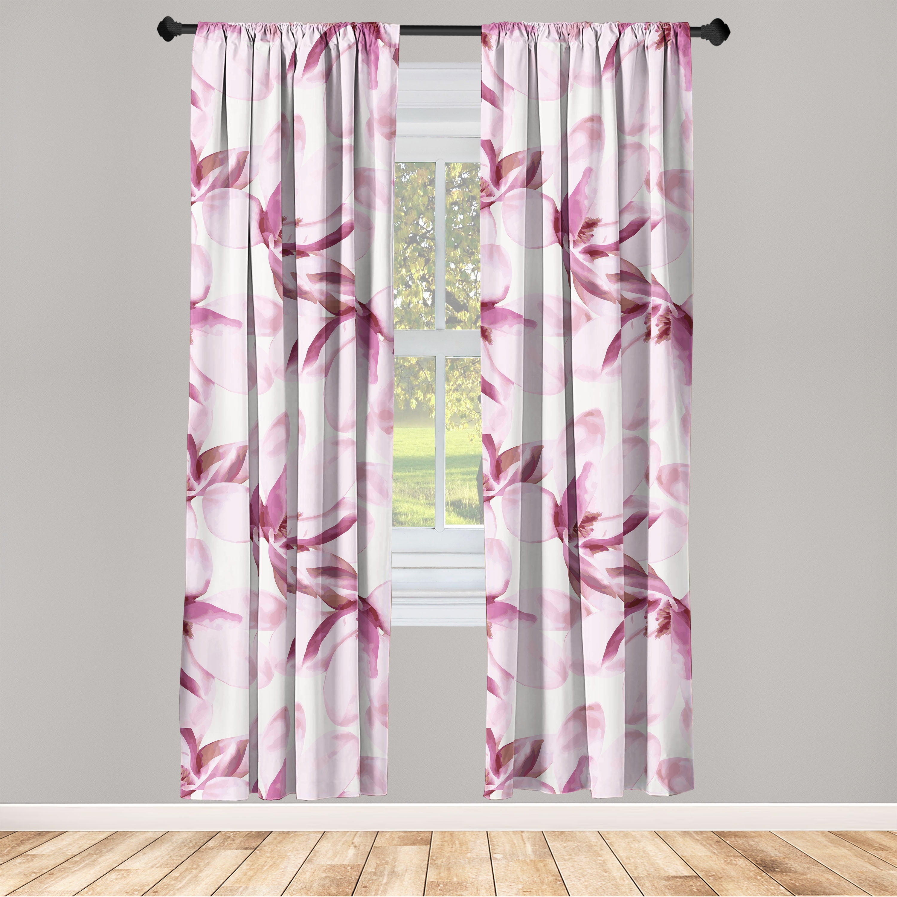 Garden Window Curtains, Magnolia Flowers Pattern Exotic Floral Theme ...