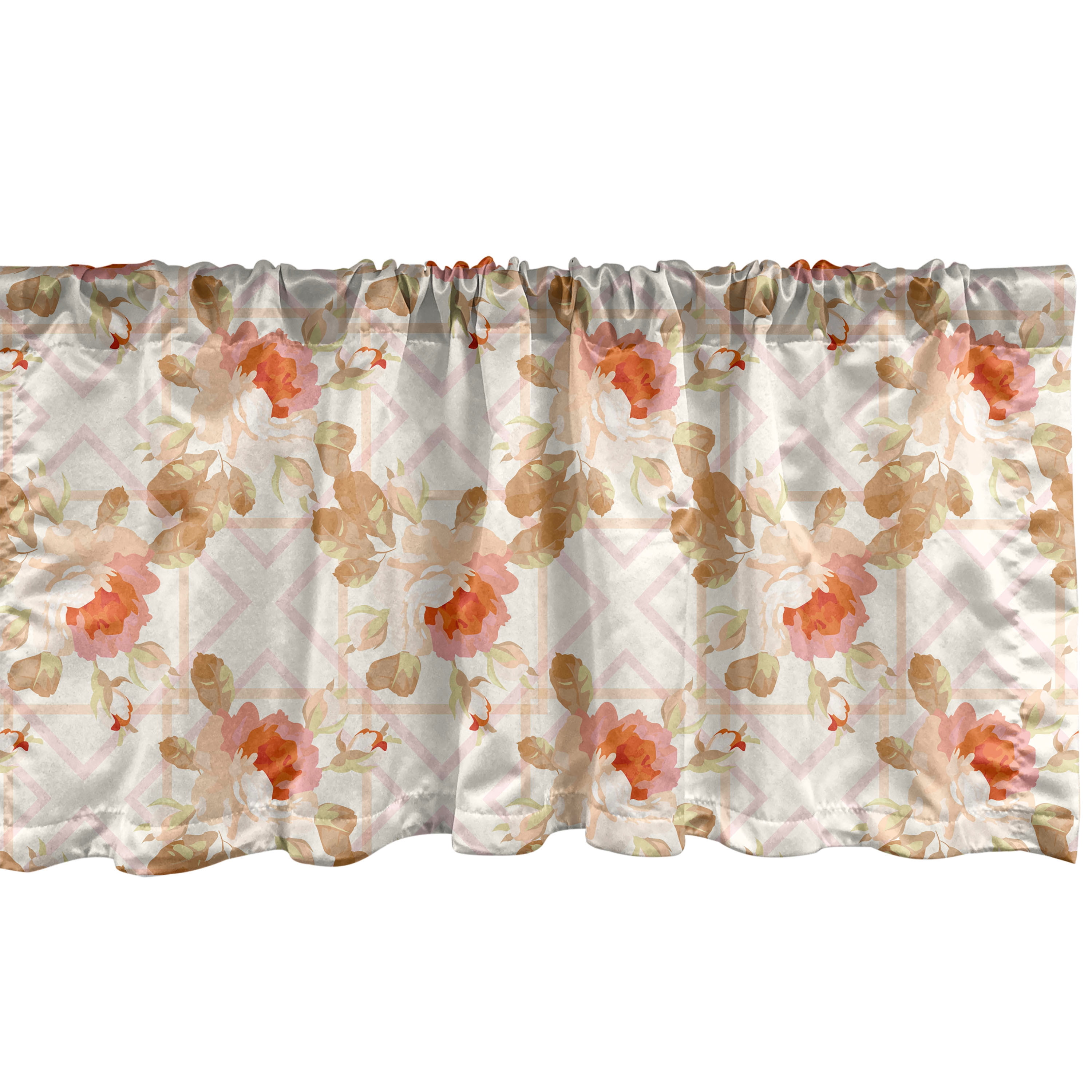 Garden Window Valance, Romantic Springtime Rose Flowers Vintage Pattern ...