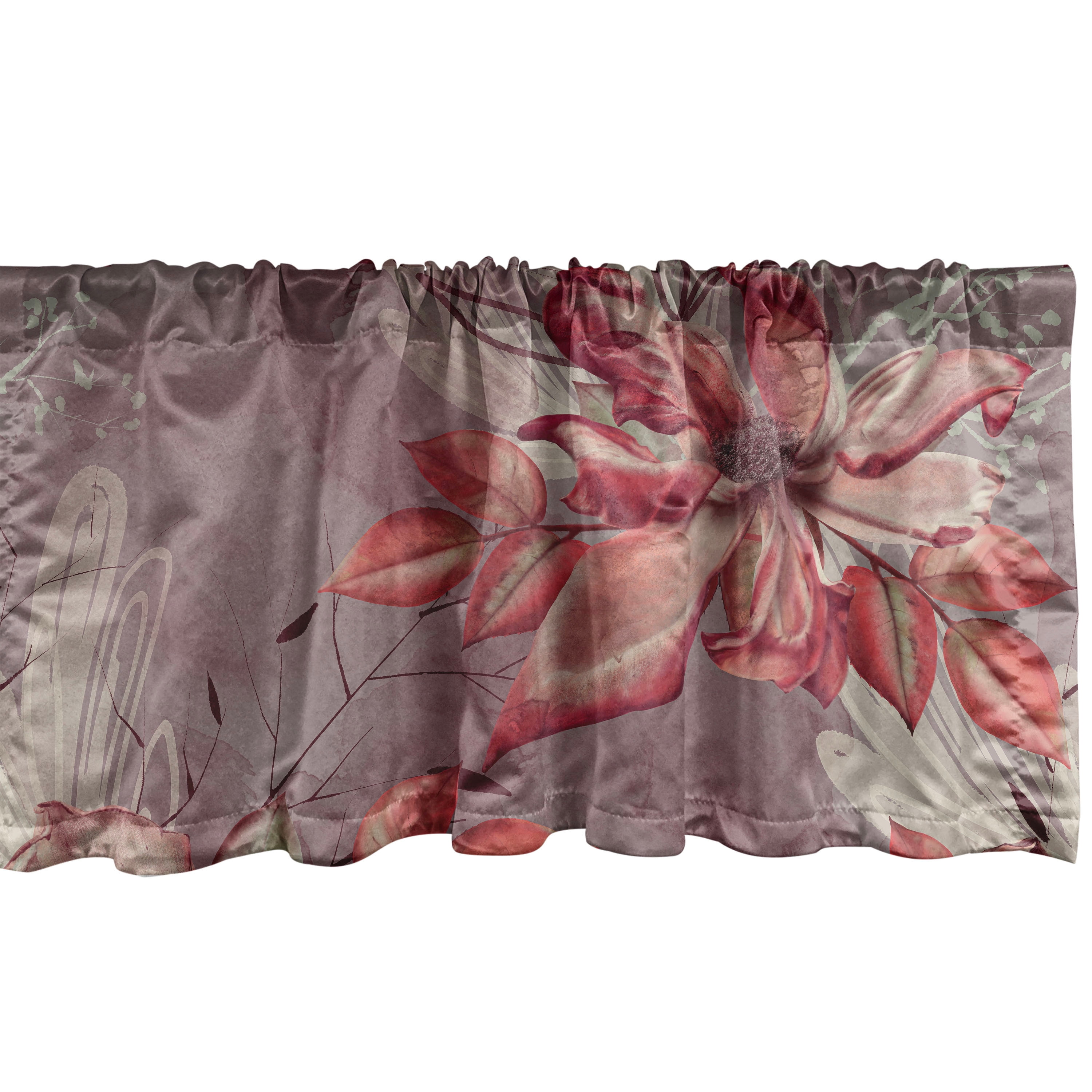 Garden Window Valance, Vintage Retro Art Featuring Roses Twigs Leaves ...