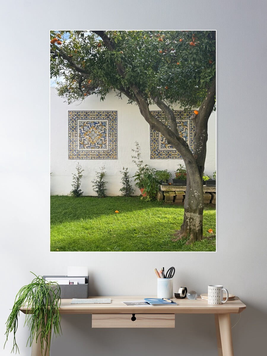 Garden With Portugese Tiles In Faro, Portugal Poster Wall Art, Modern ...