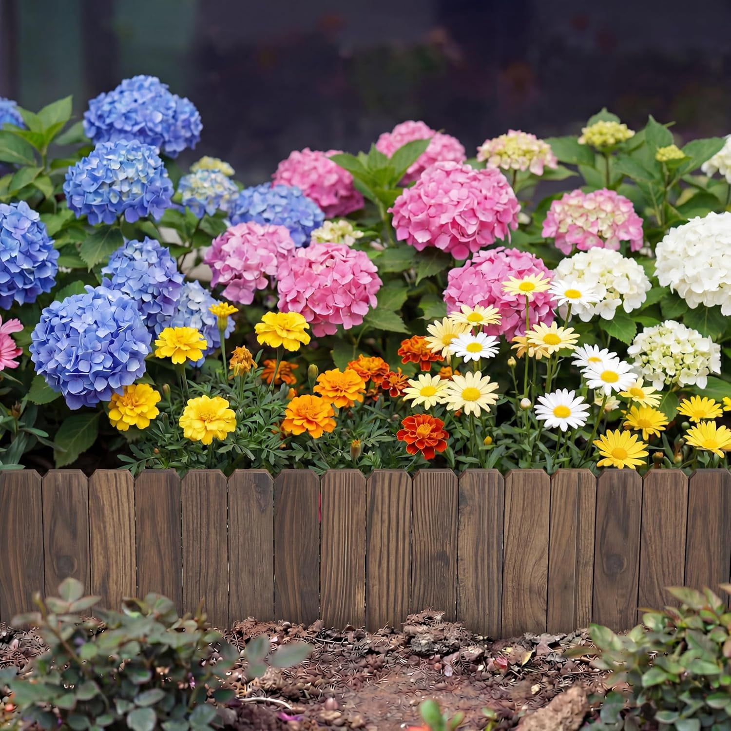 Garden Wooden Fence Edging, Burnt Wood Finish, Fir Wood,Outdoor Lawn ...