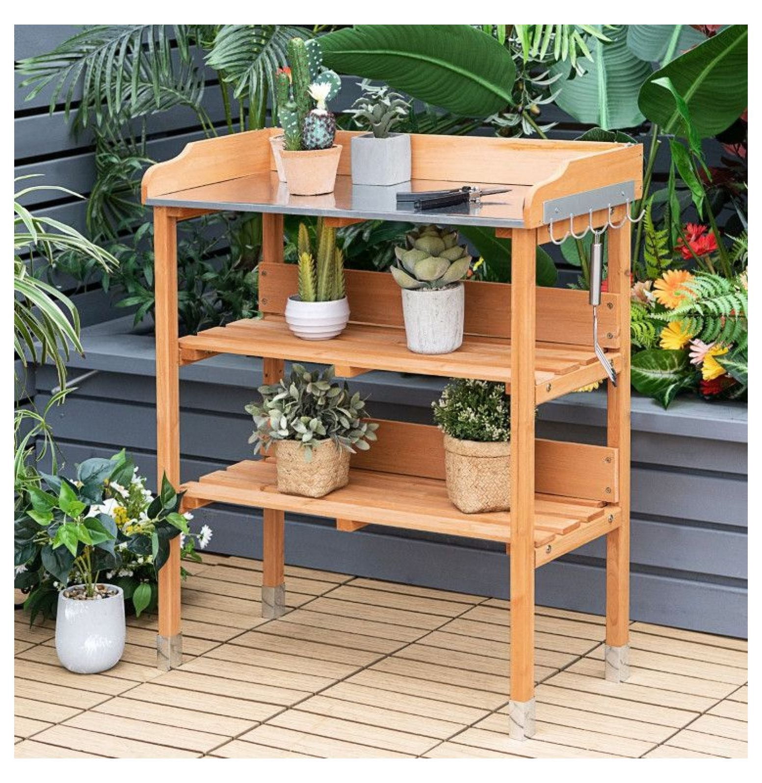 Garden Wooden Potting Bench Work Station with Hook as show - Walmart.com