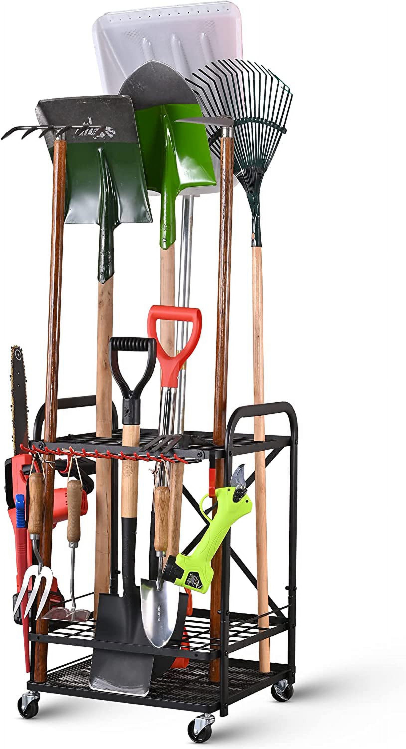 Garden Yard Tool Organizer for Garage with Wheels, Yard Tool Racks ...