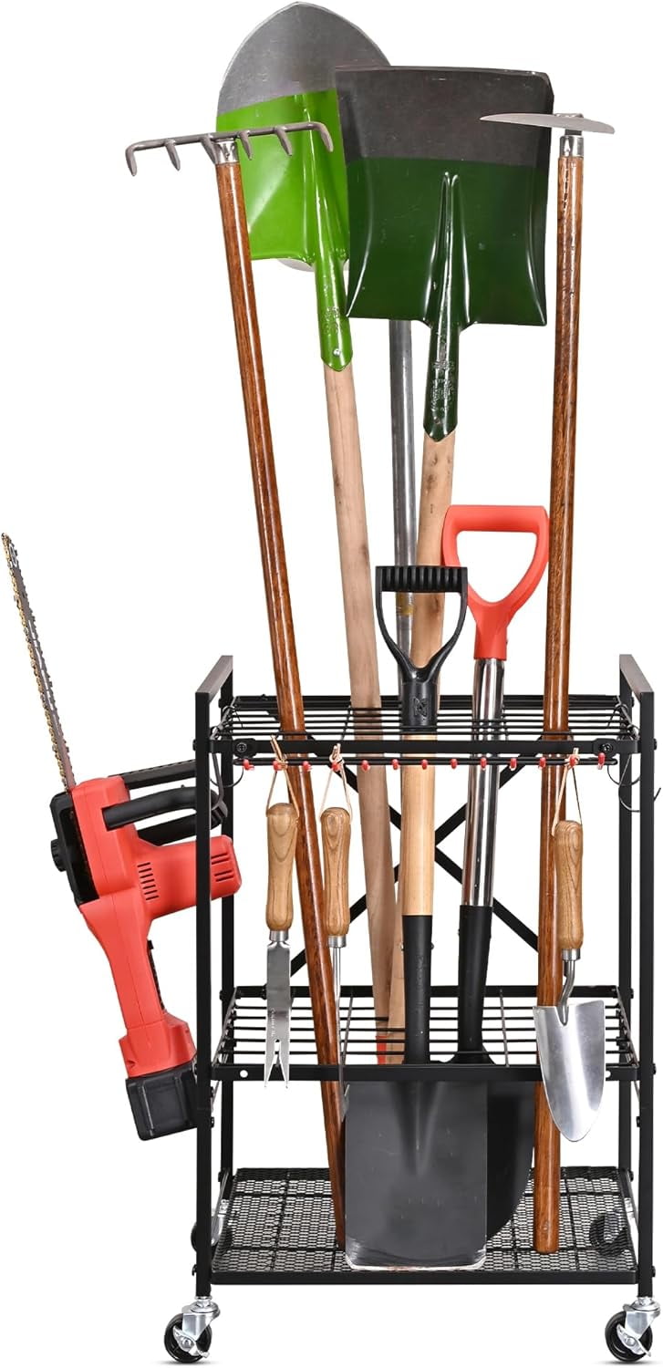 Garden Yard Tool Organizer for Garage with Wheels, Yard Tool Racks ...