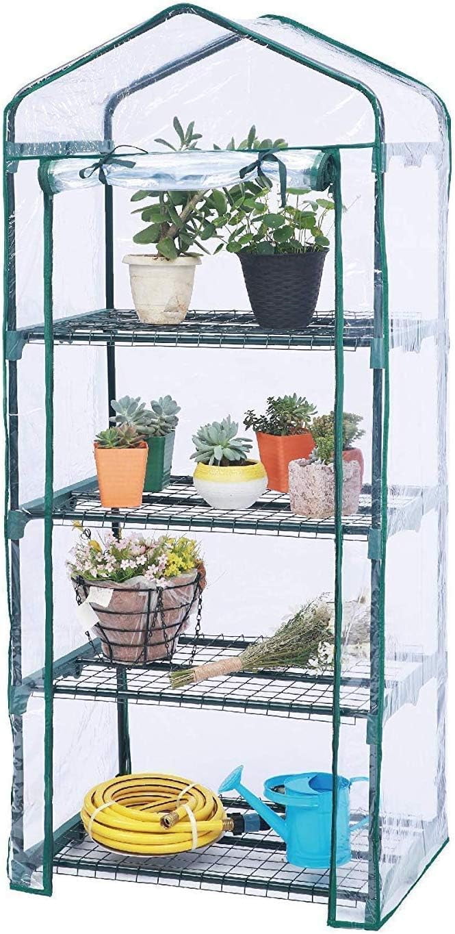 Garden mini greenhouse, sturdy portable gardening rack with PVC cover ...