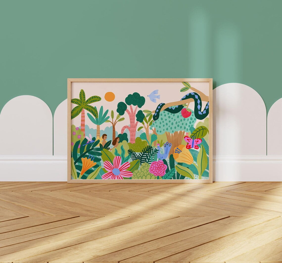 Garden of Eden Adam and Eve Bible Story Wall Decor, Stretched Canvas ...