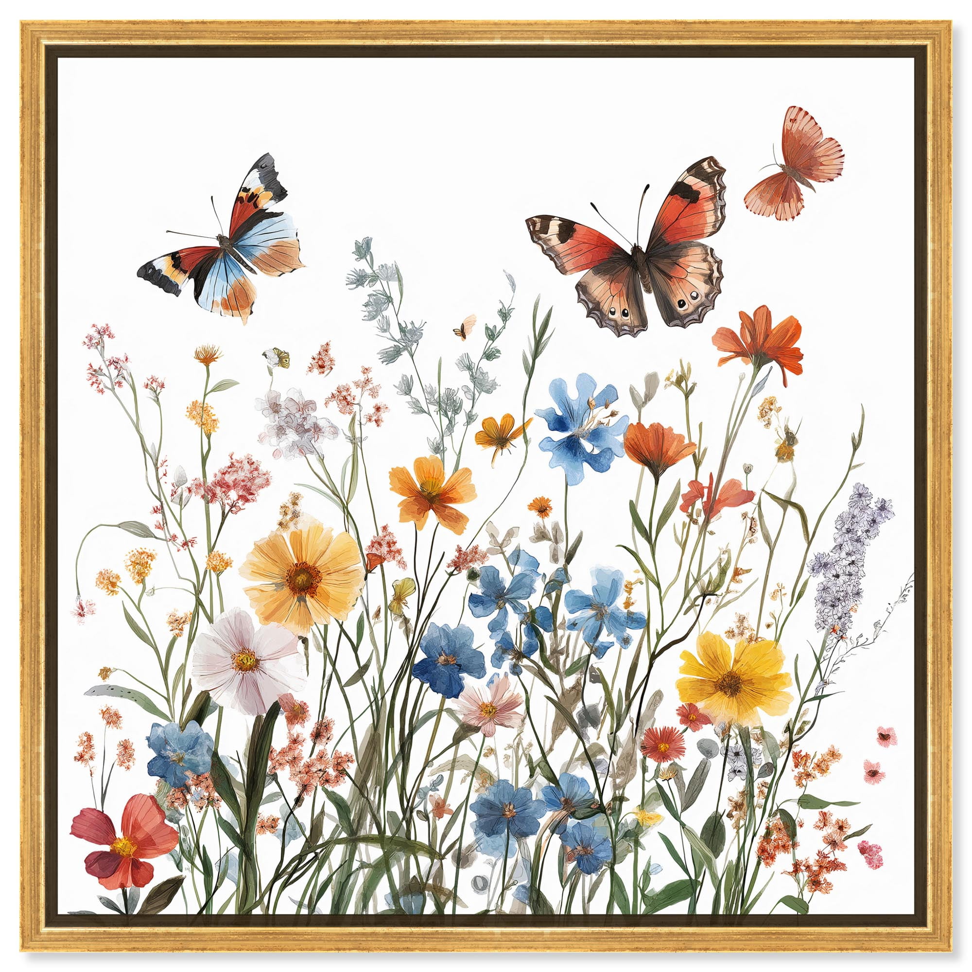 Garden of Fluttering Canvas Floral Wall Decor by Art Remedy, Gold Frame ...