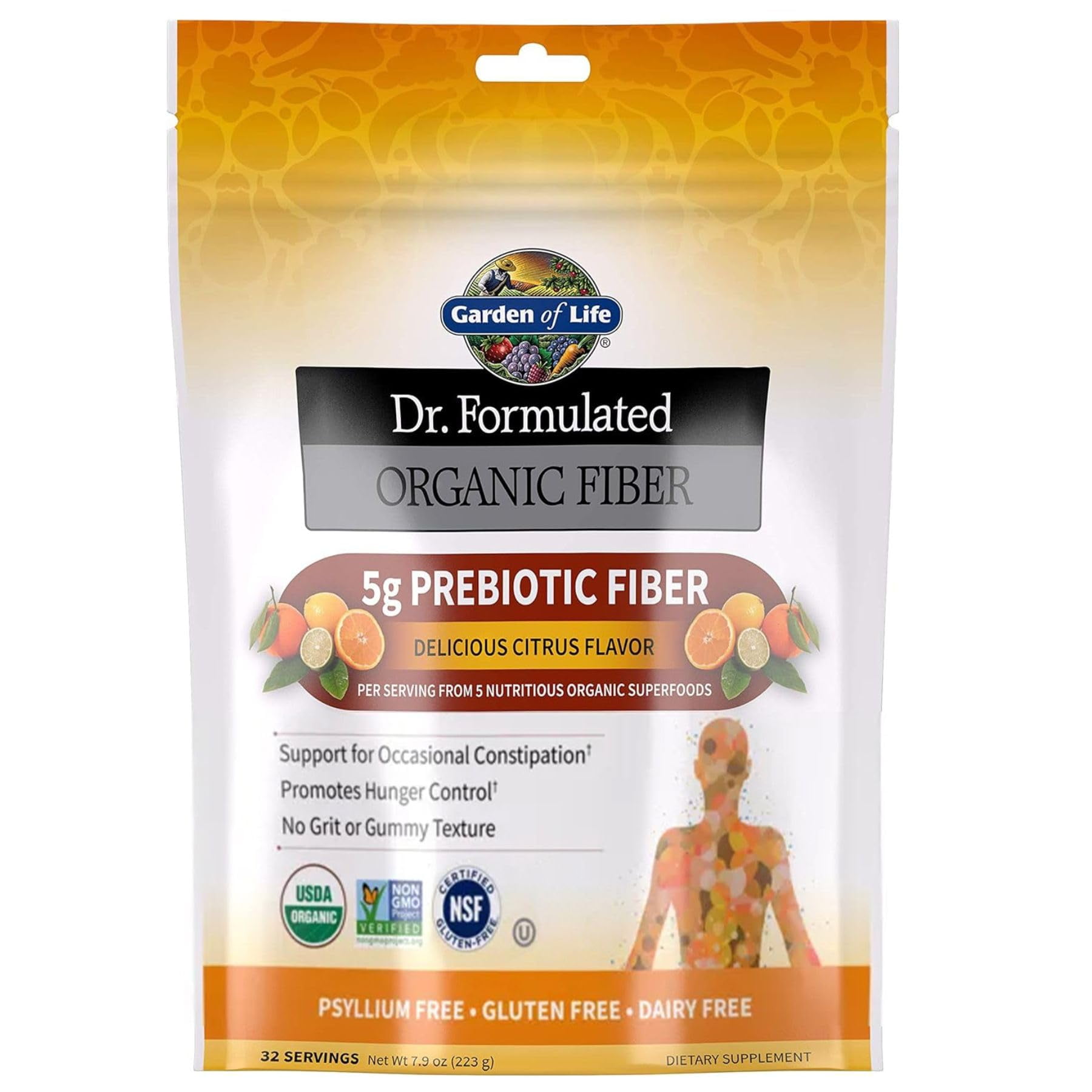 Garden of Life Dr Formulated Organic Fiber Supplement Powder Citrus ...