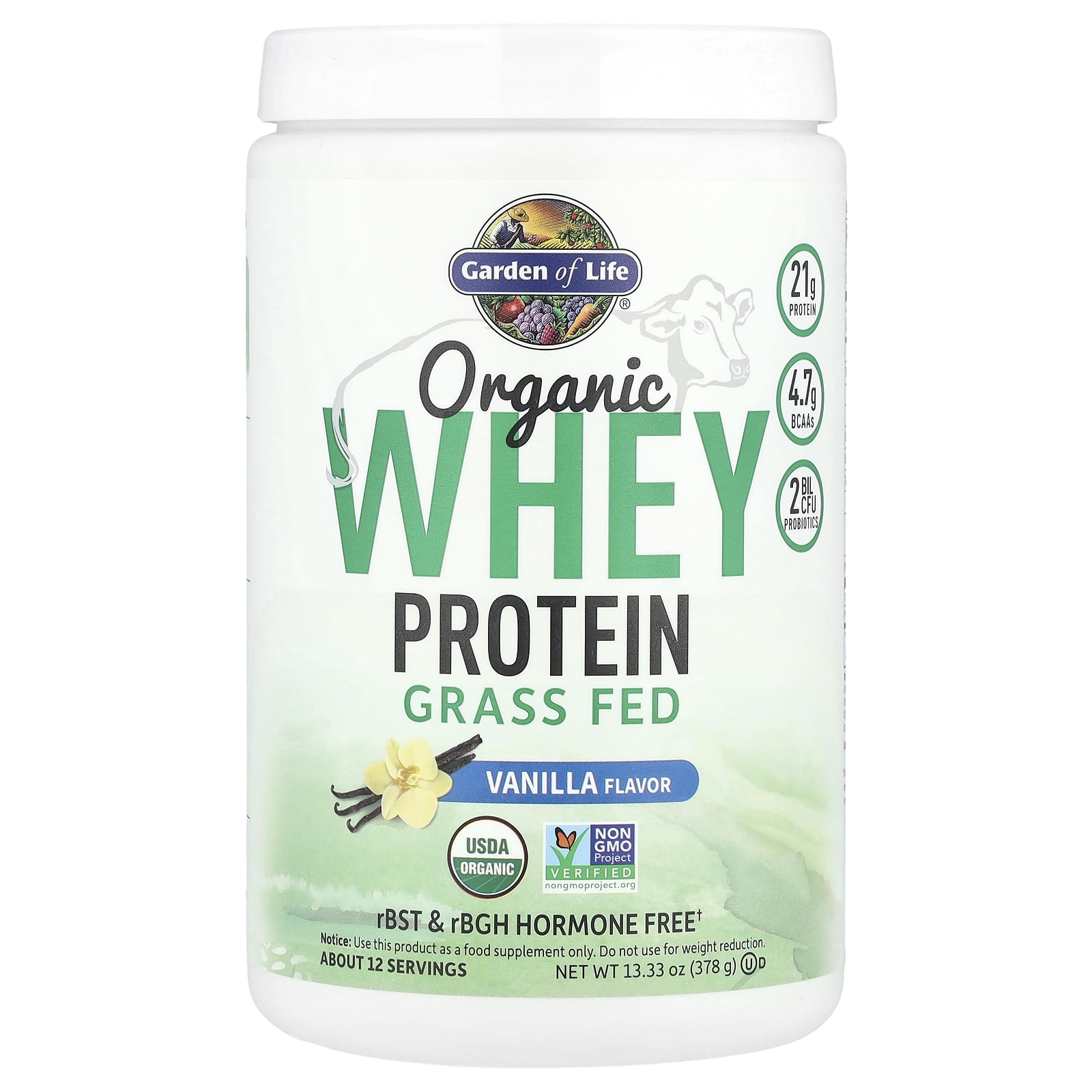 Garden of Life - Organic Whey Protein Powder Grass Fed Vanilla - 13.37 oz. - Walmart.com
