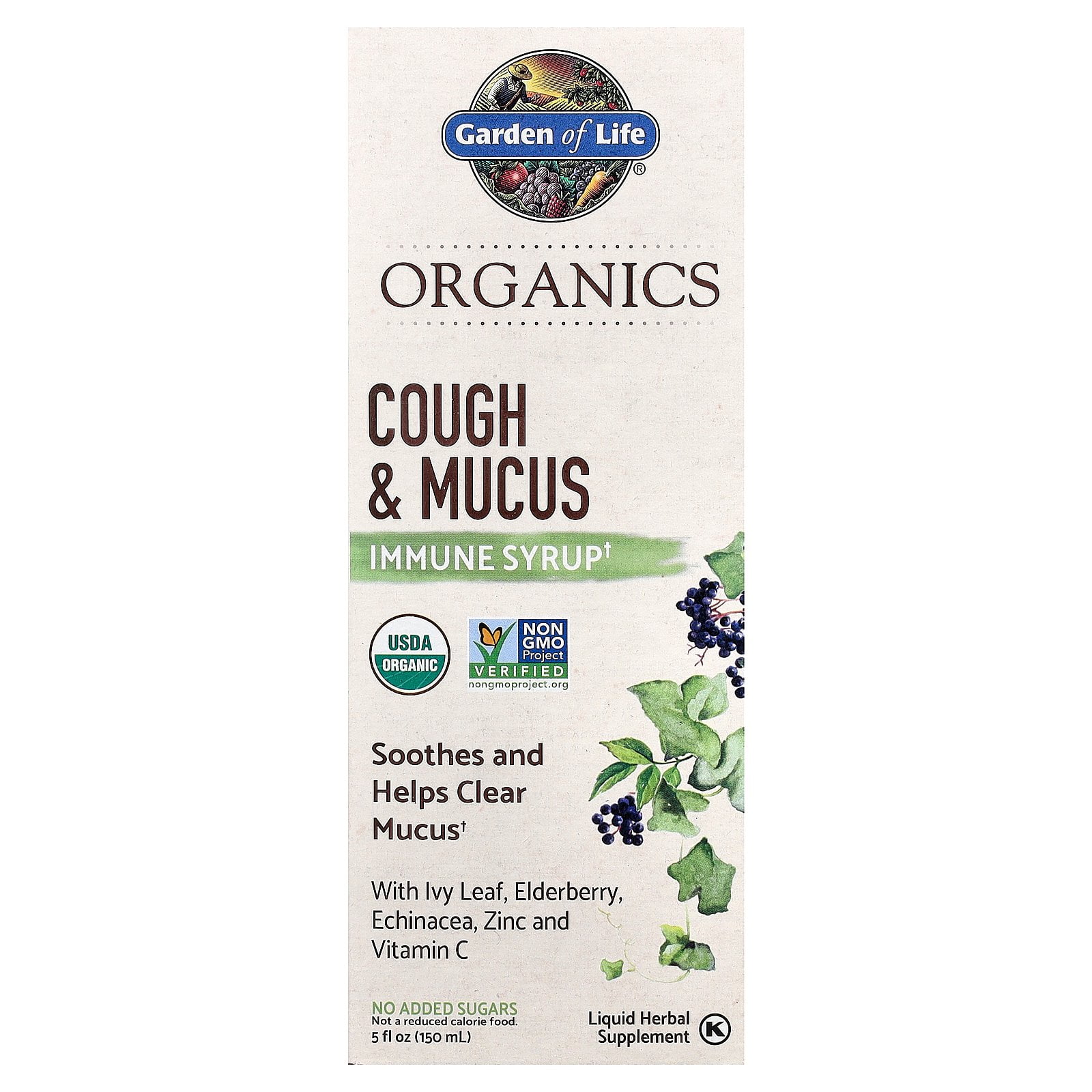 Garden of Life MyKind Organics, Elderberry & Zinc Immune Syrup, 5 fl oz ...