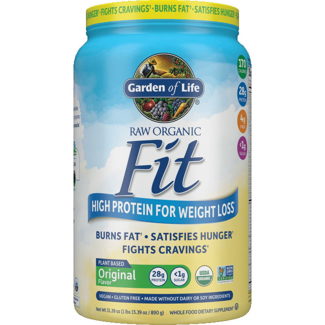 Garden of Life Raw Organic Fit Protein Powder, Original, 28g Protein, 1 ...