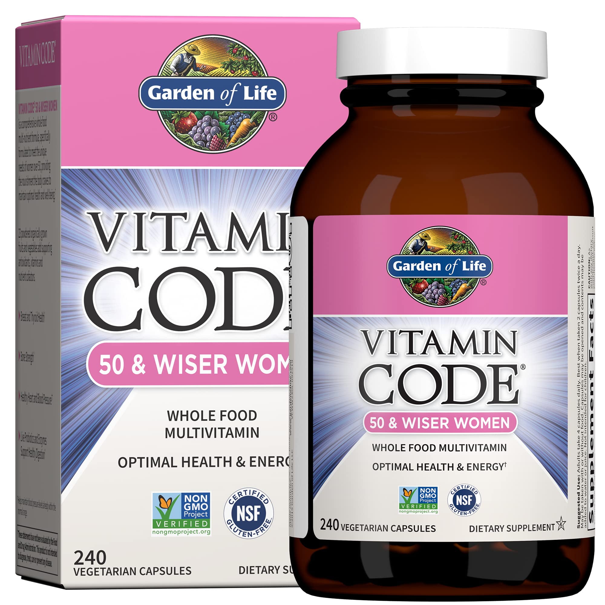 Garden of Life Vitamin Code 50 & Wiser Women's Multi, 240 Caps - Raw ...