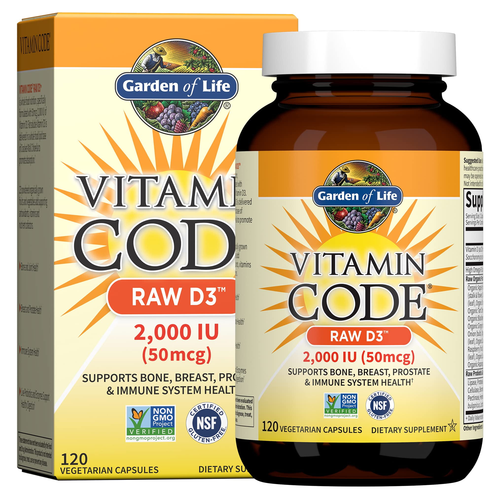 Garden of Life Vitamin Code Raw Vitamin D3, 120 Vegetarian Capsules ...