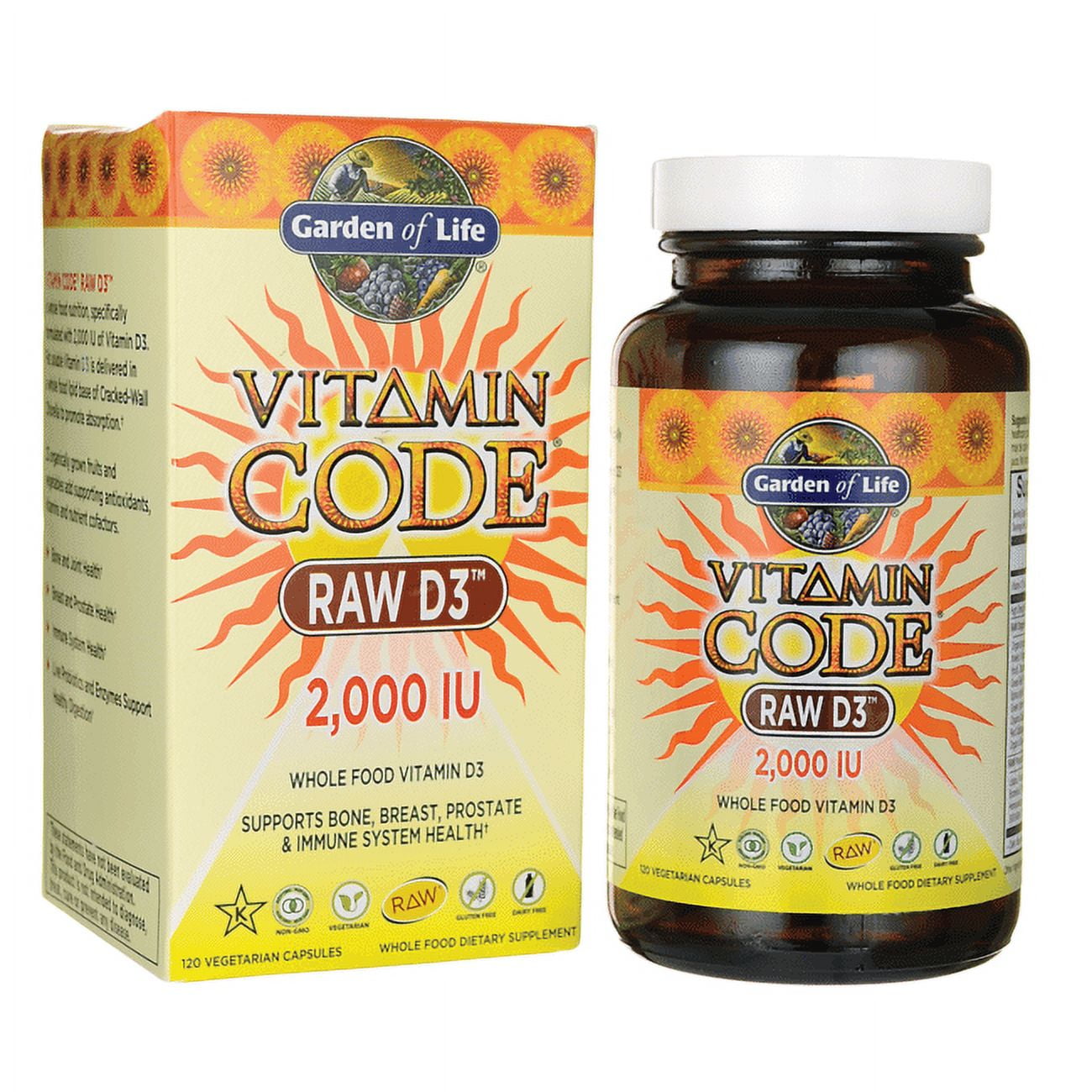 Garden of Life Vitamin Code Raw D3 2K IU, 120 Veg Caps Supplement ...