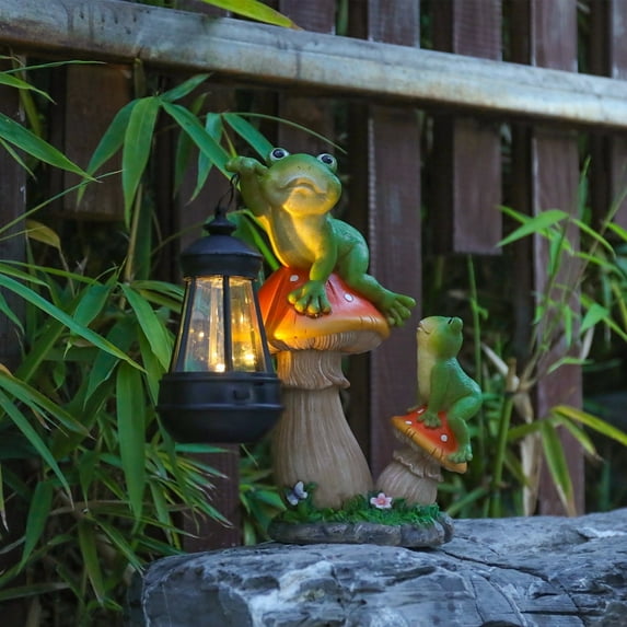 MUMTOP Solar Frog Garden Statues, Resin Outdoor Decor with LED Lantern ...
