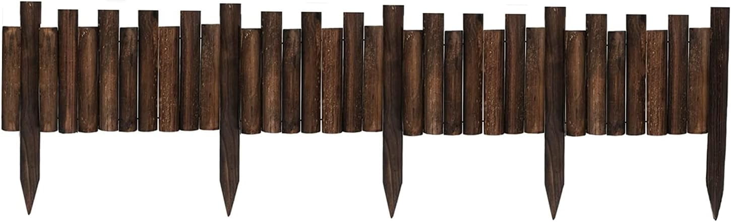 Wood Staggered Short Fence - 8" H x 3.7' L. Burnt Wood Finish Outdoor ...