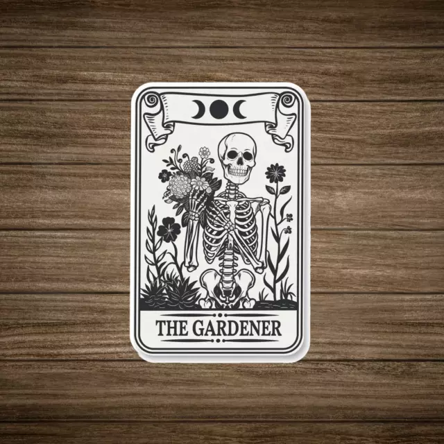 The Gardener Skeleton Tarot Card Sticker - Spooky Floral Gothic ...