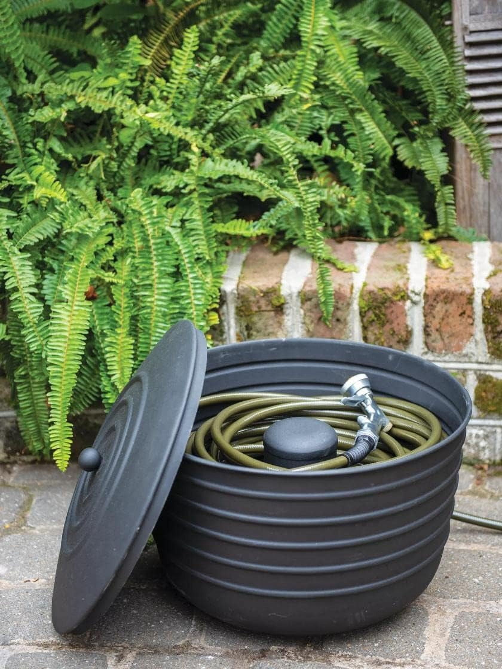 Gardener's Supply Company Garden Hose Pot with Lid | Matte Black Low ...