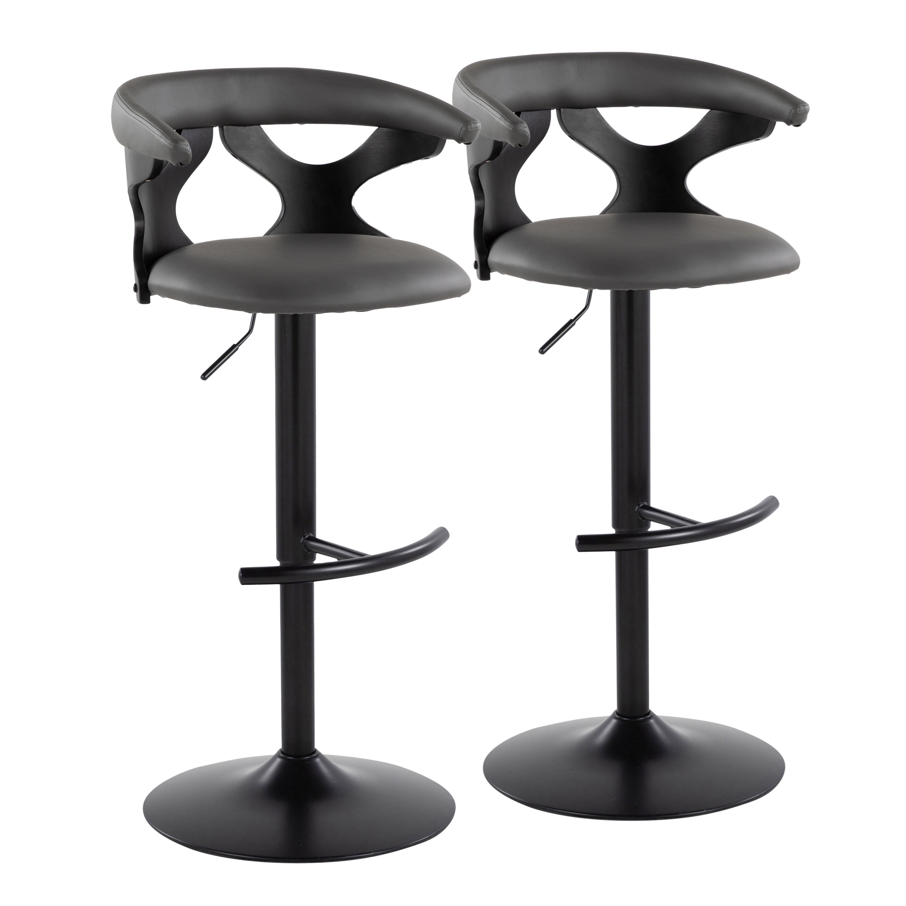 Gardenia Barstool Set of 2: Swivel Adjustable Height, Grey Faux Leather ...