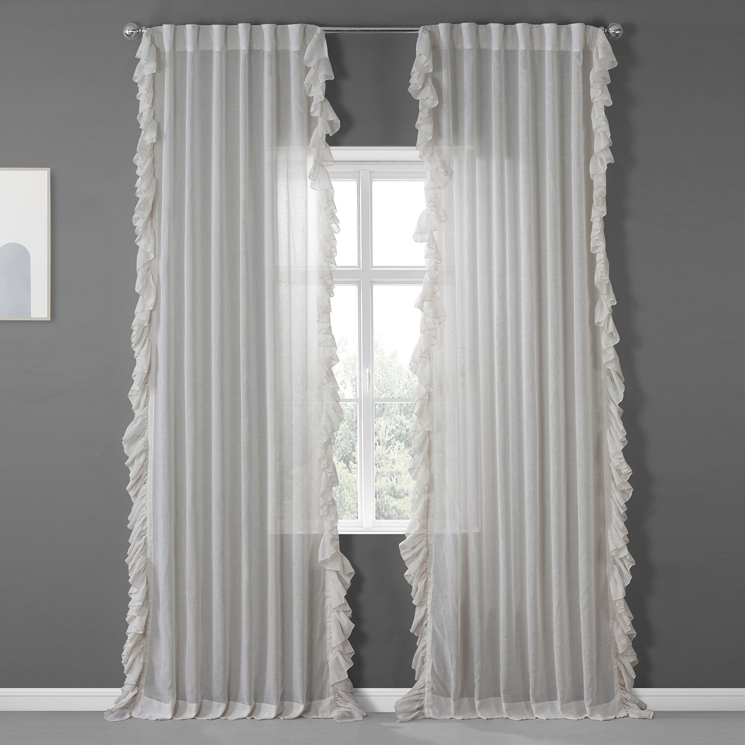Gardenia Faux Linen Ruffle Sheer Curtain (1 Panel), Gardenia, 50W X ...