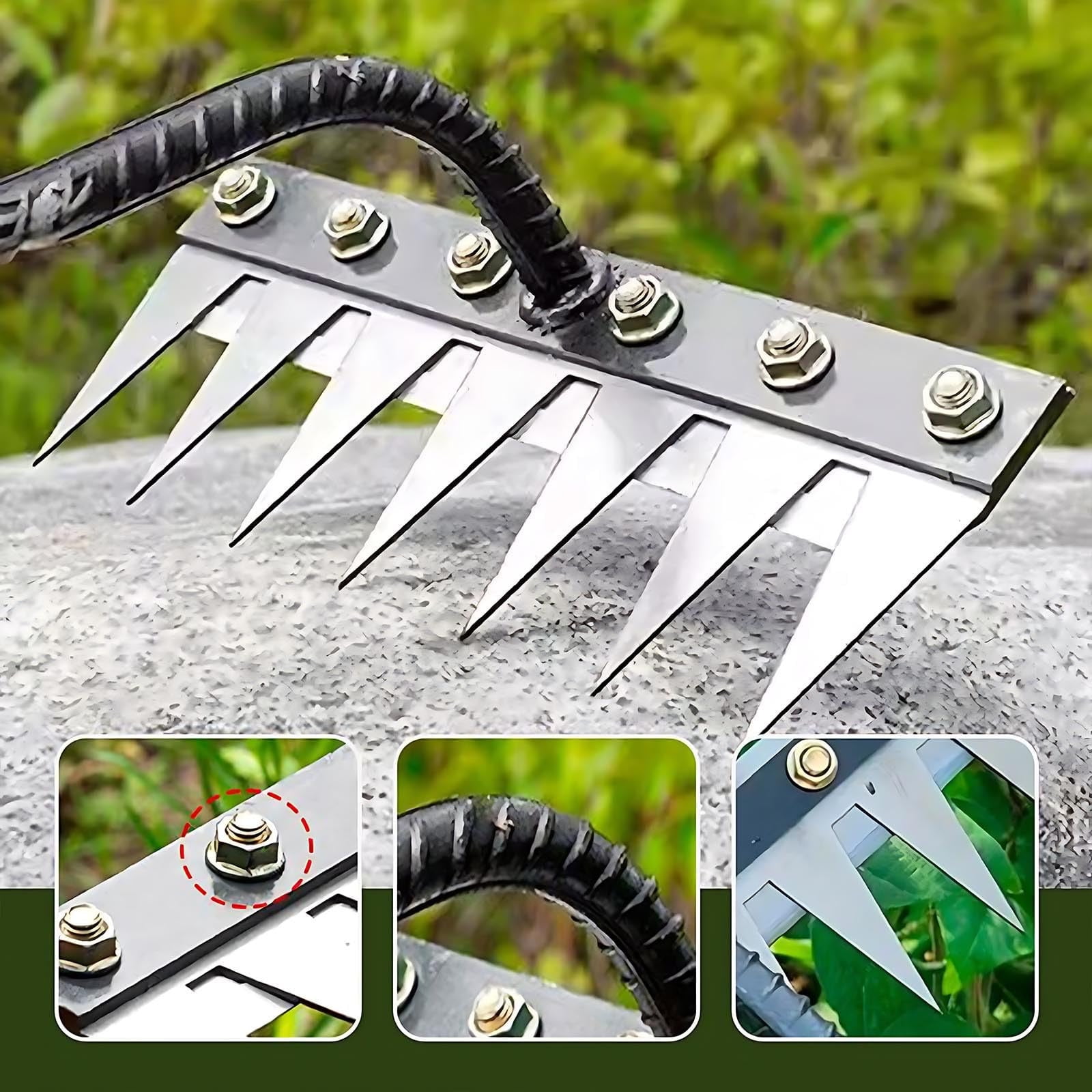Gardenia Iron Weeding Rake 2.0, 6 Teeth Garden Rake Metal Head with ...