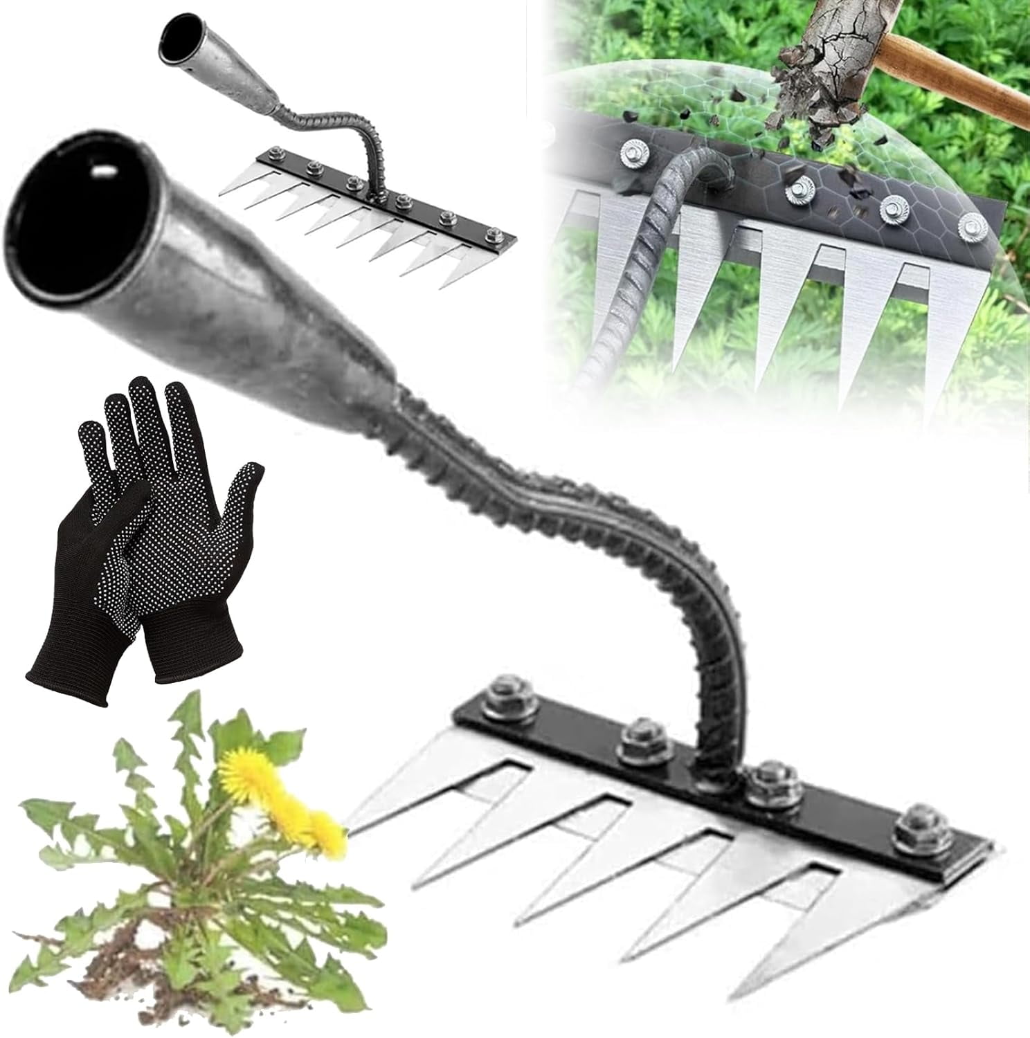 Gardenia Iron Weeding Rake, Iron Weeding Rake, 5/6/7/8 Teeth Heavy-Duty ...