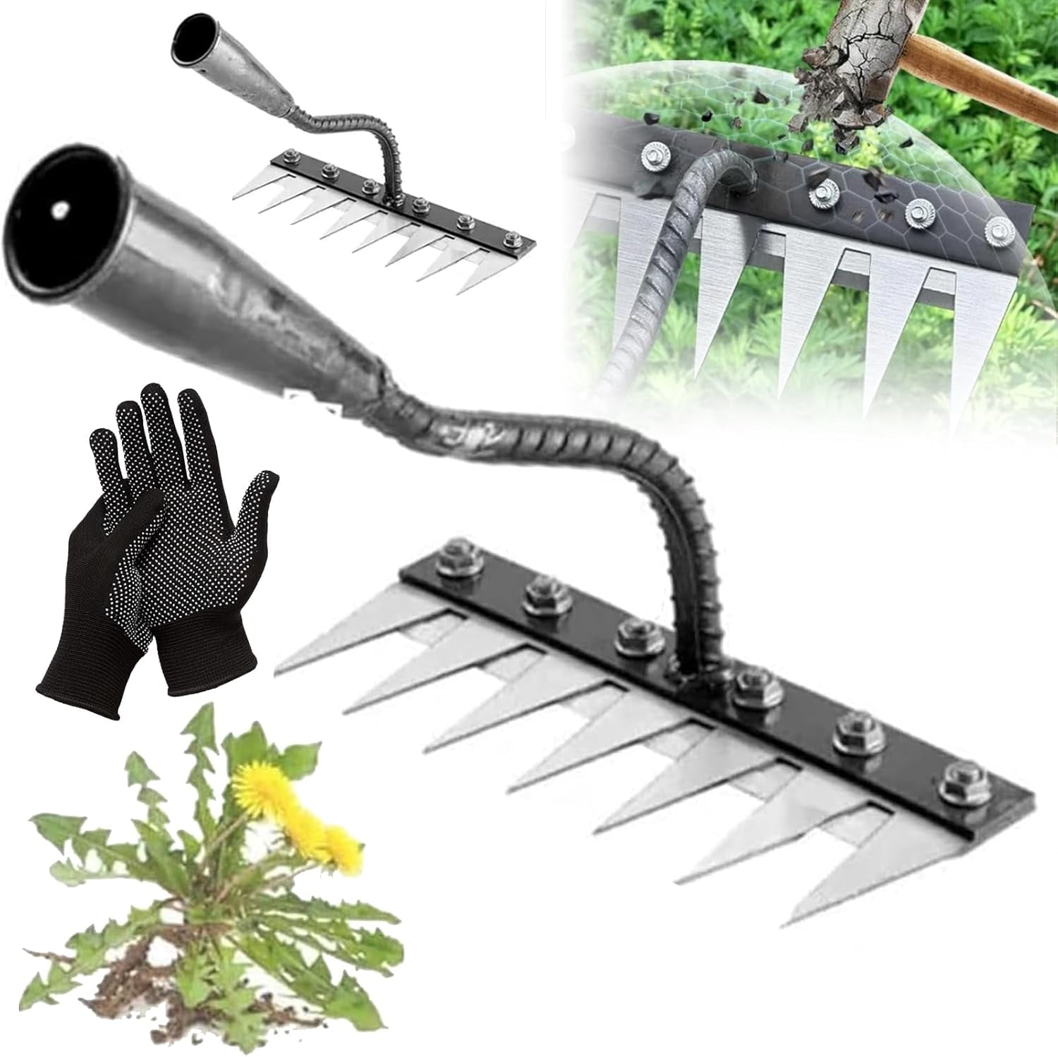 Gardenia Iron Weeding Rake, Iron Weeding Rake, 5/6/7/8 Teeth Heavy-Duty, Gardening Hand Weeder ...