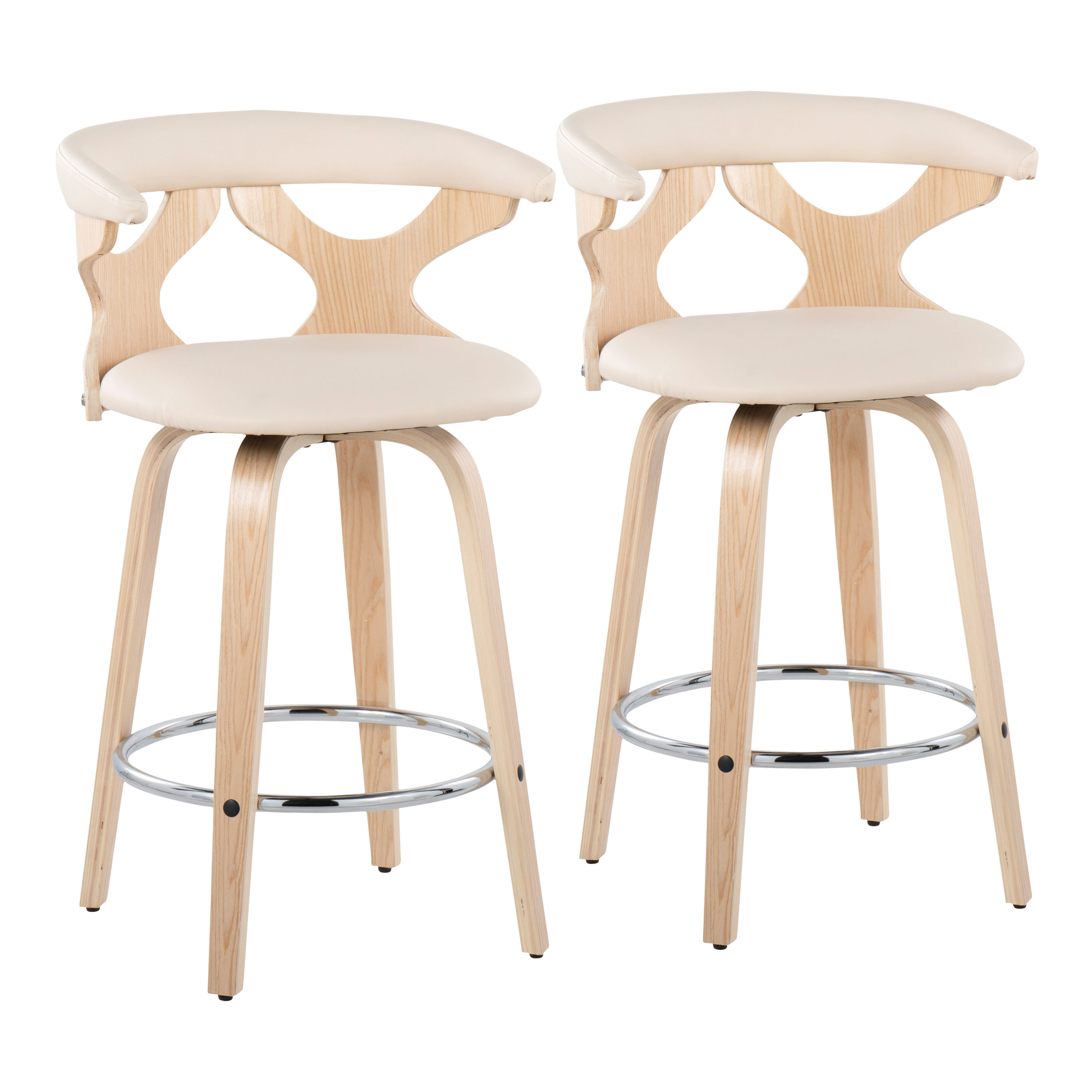 Gardenia Mid-Century Modern Counter Stool in Cream Faux Leather ...