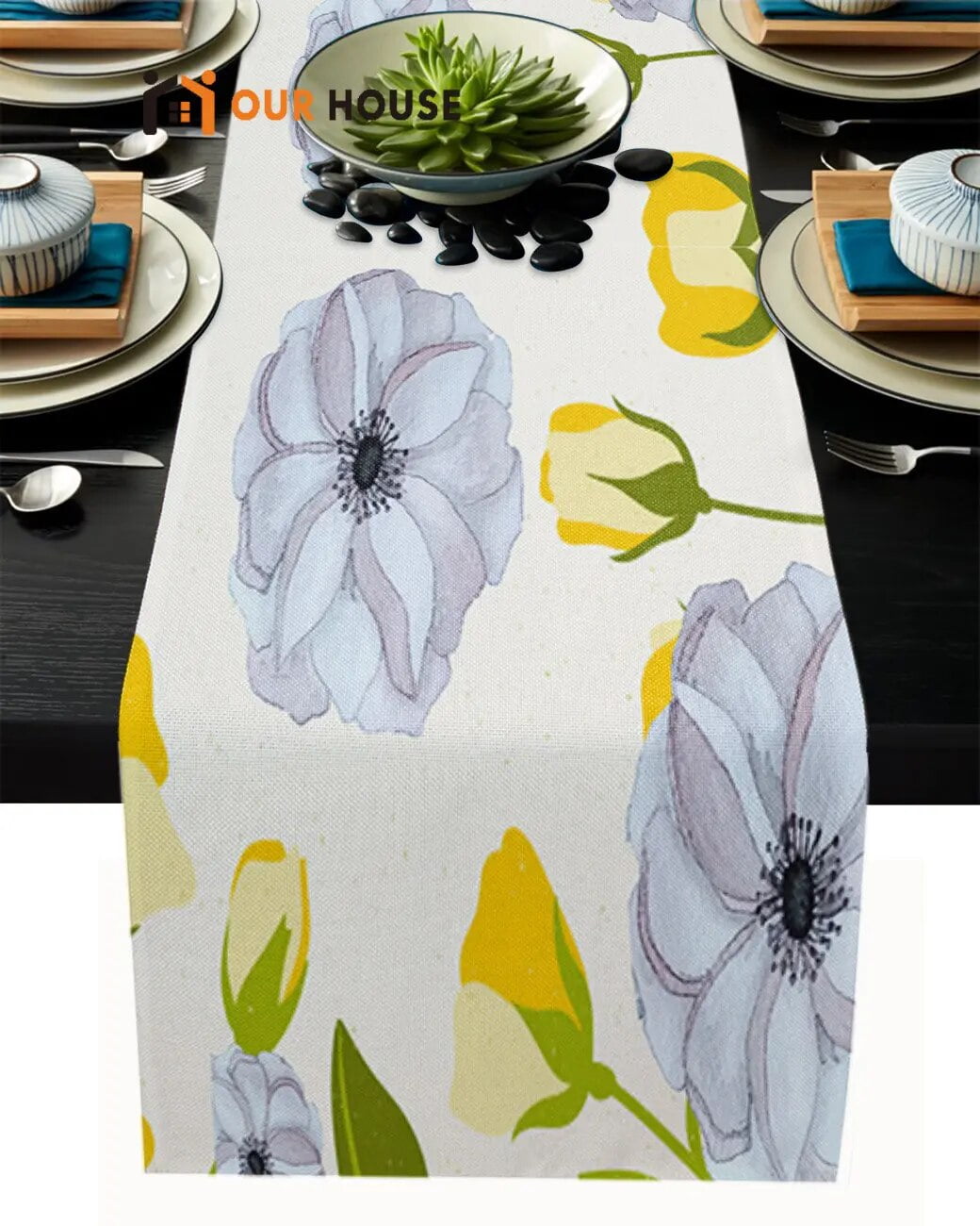 Gardenia Rose Fresh Flower Wedding Home Party Table Runners Coffee ...