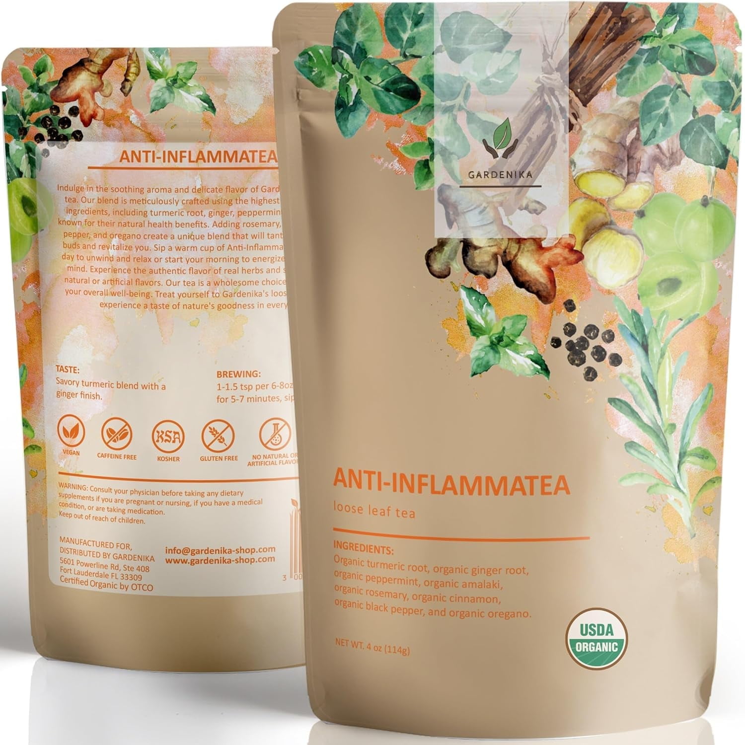 Gardenika Organic Anti-Inflammatea Herbal Loose Leaf Tea, Caffeine-Free ...