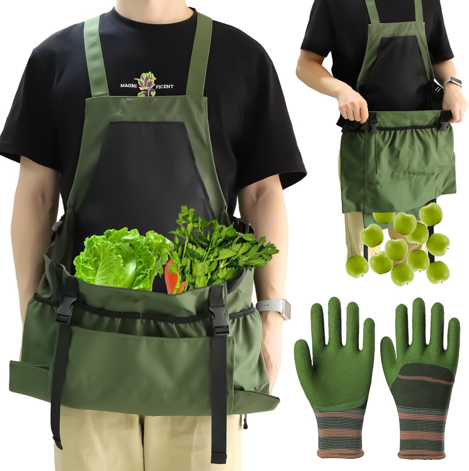 Gardening Apron Fruit Picking Bag, Harvesting Pouch with Quick Release Pocket, Vegetable Harvest ...