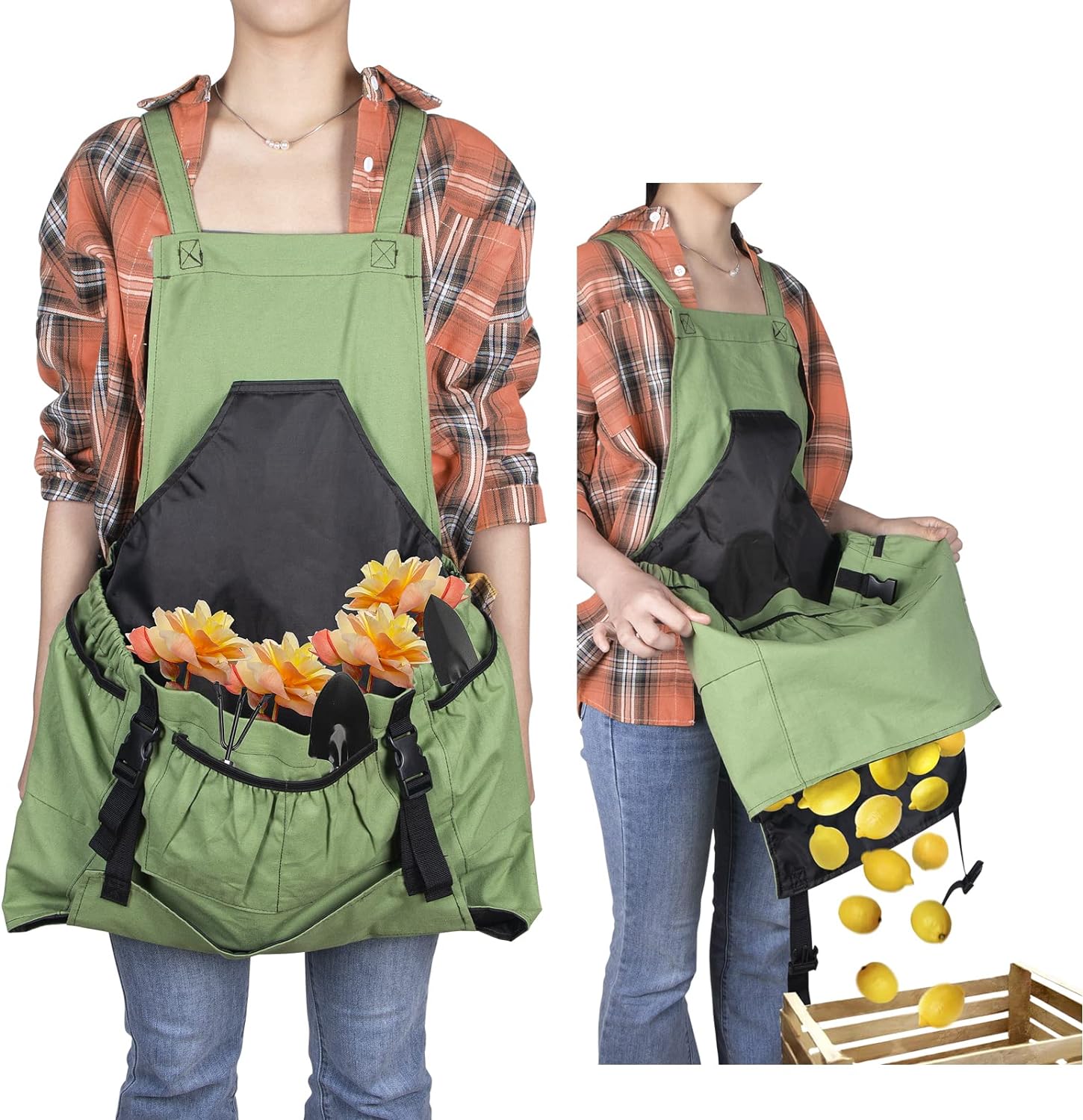 Gardening Apron, Garden Apron with Quick Release Pockets for Harvesting ...
