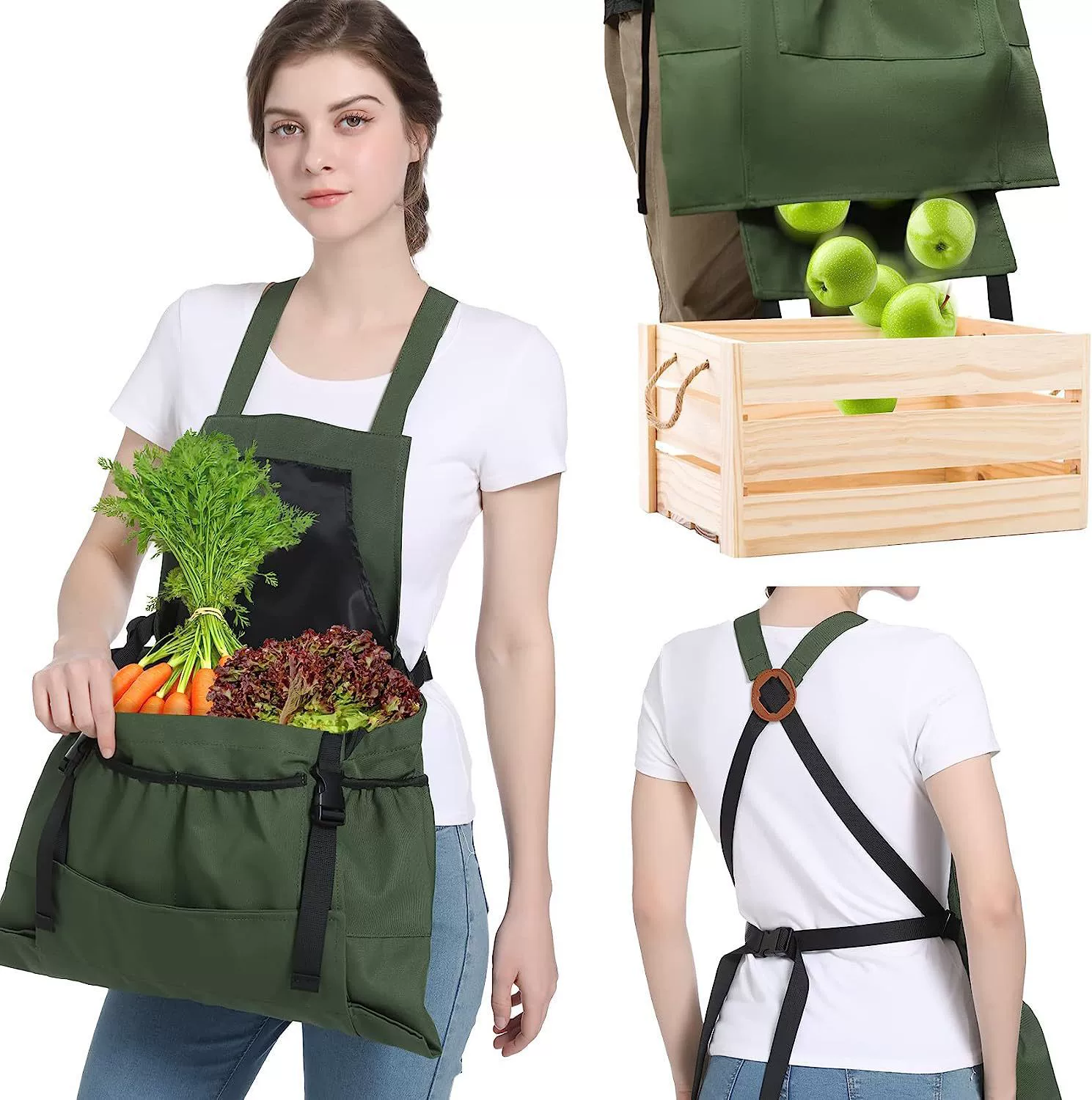 Gardening Apron Waterproof Cross Back Apron, 600D Heavy Duty Apron ...