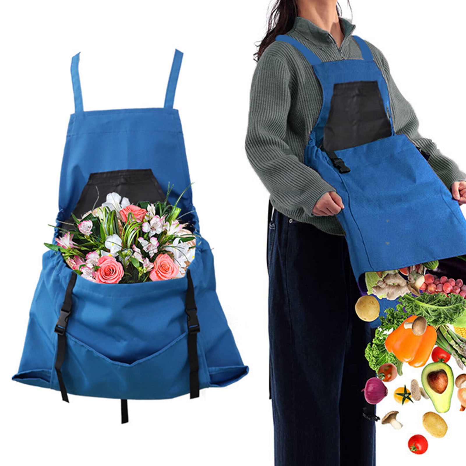 Gardening Apron with Quick Release Pockets and Adjustable Back Straps for Fruit Picking ...