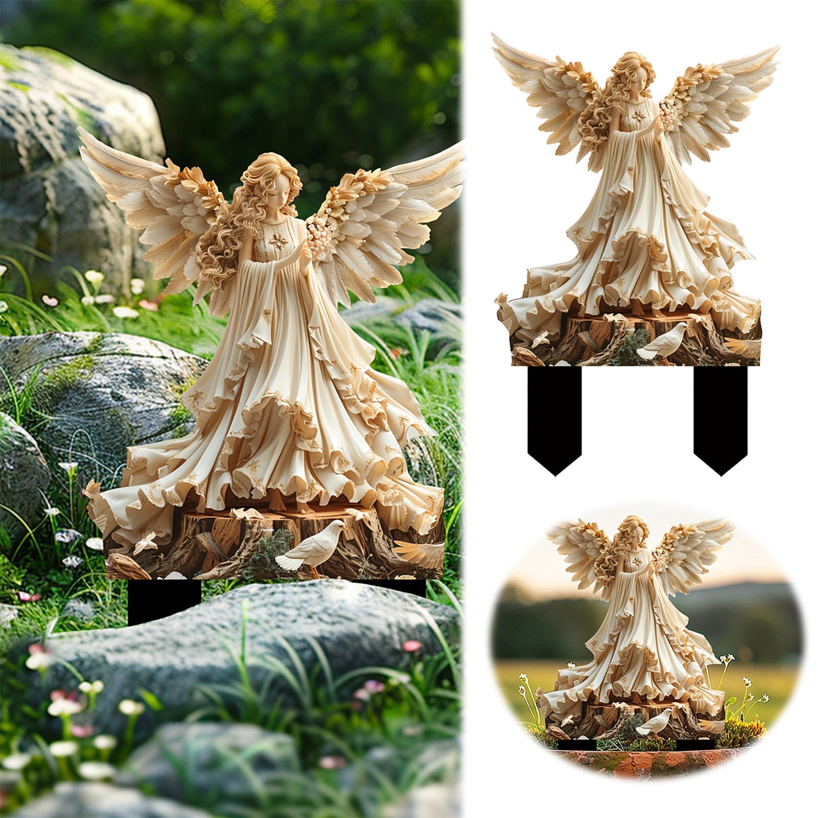 Gardening Cards White Angel Girl Feeds Sculptures Potted And Gardens ...